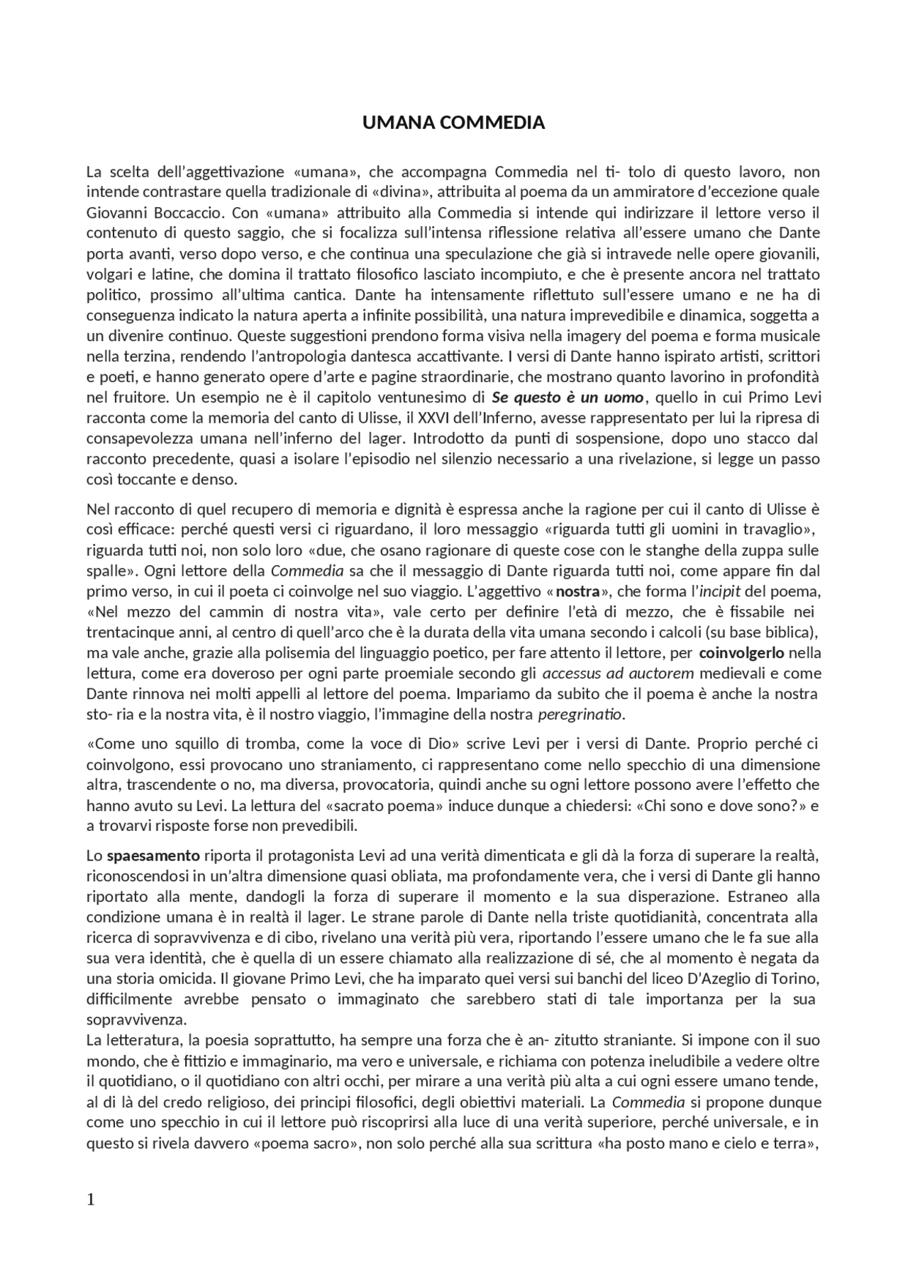 Riassunto Umana Commedia Erminia Ardissino Docsity