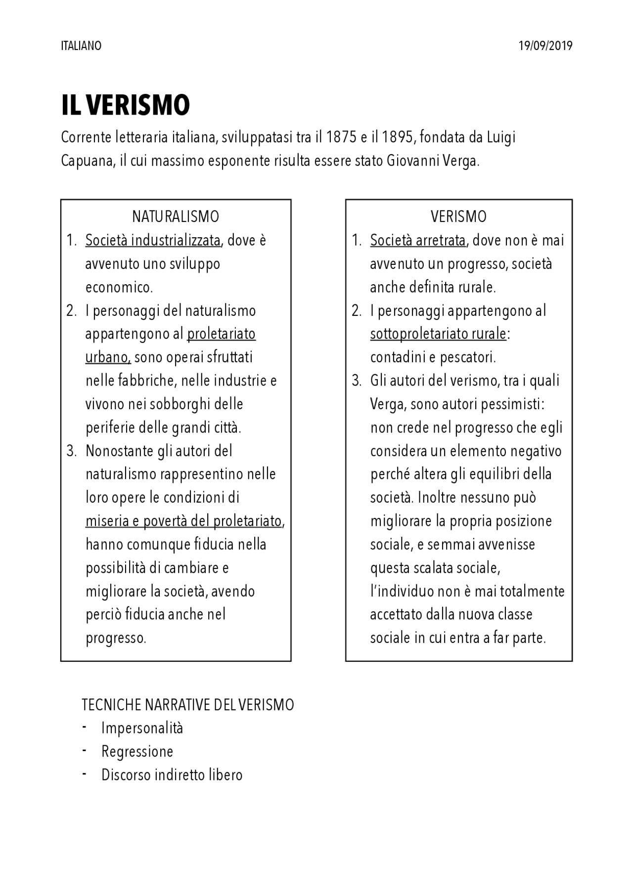 Il verismo: caratteristiche della corrente letteraria - Docsity