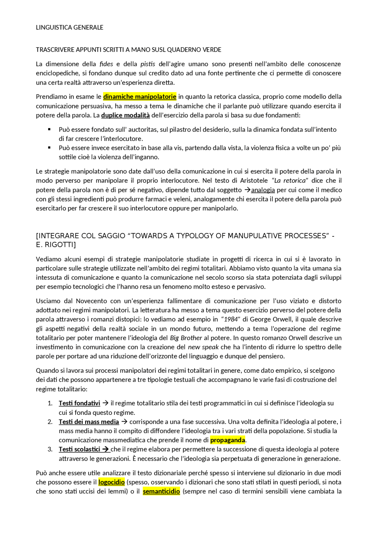 Linguistica Generale Unicatt Profssa Gatti Docsity