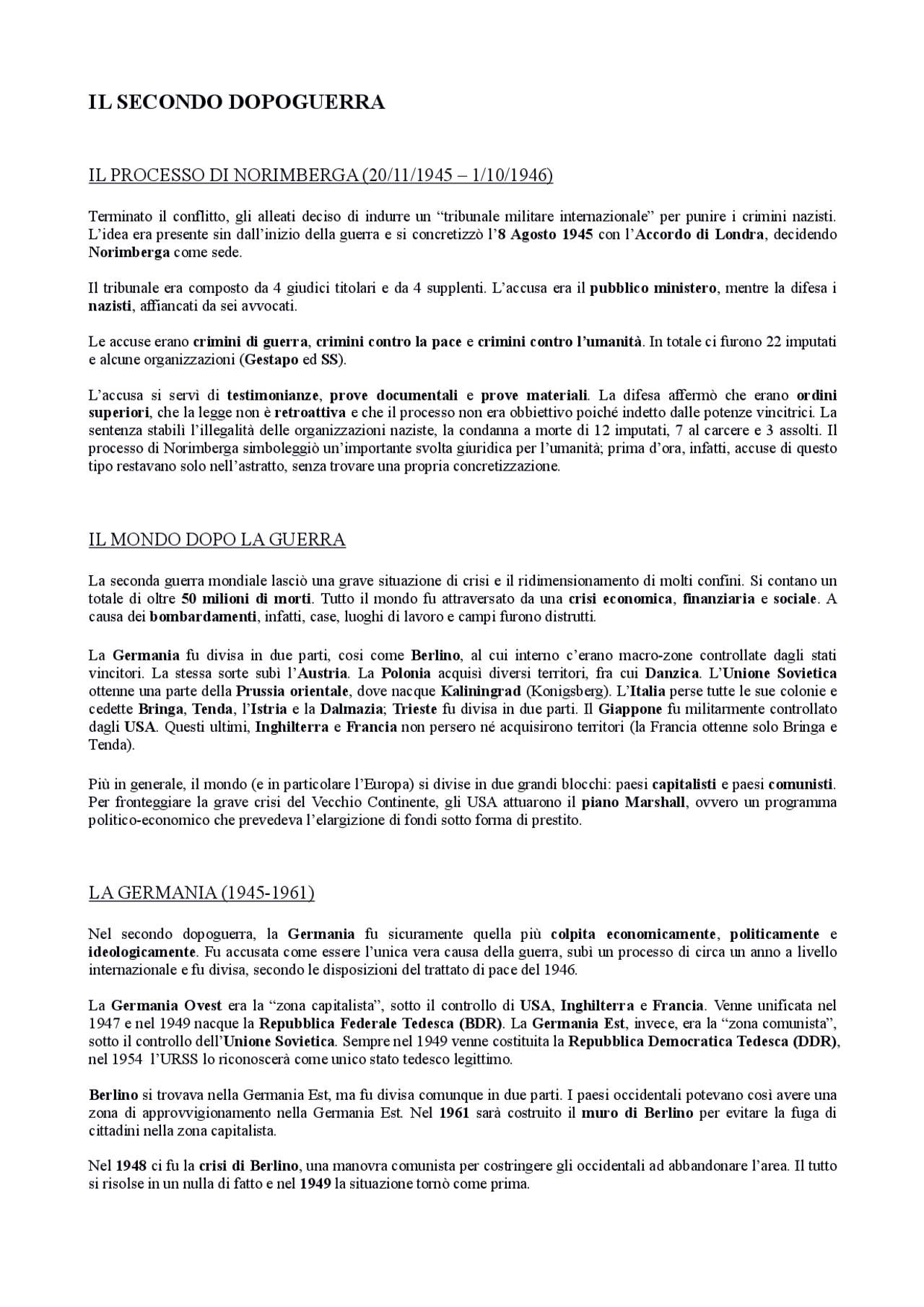Il Secondo Dopoguerra Docsity