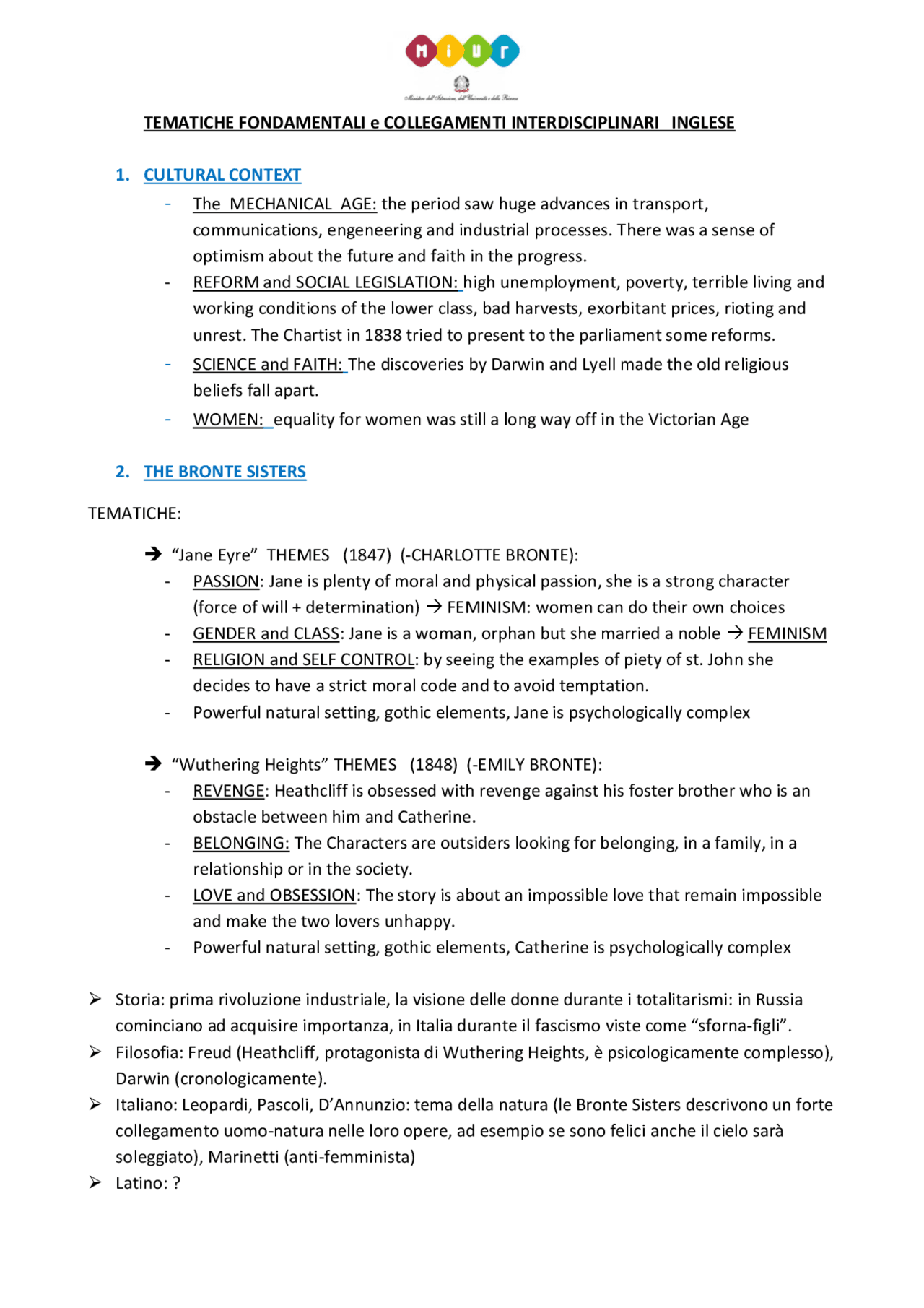 Inglese 5 Liceo Collegamenti Interdisciplinari E Tematiche Docsity
