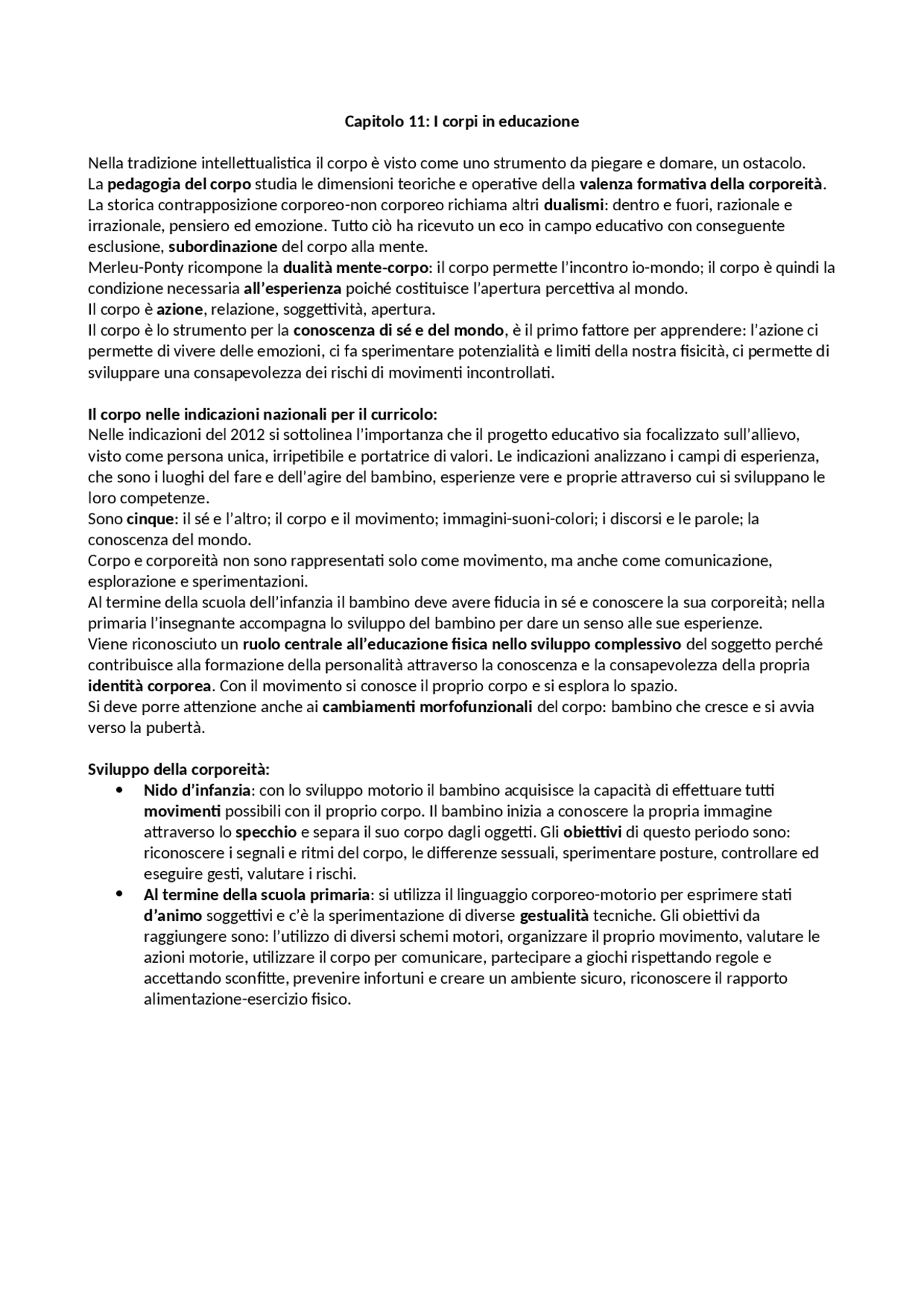 I Corpi In Educazione Sintesi Del Corso Di Pedagogia Docsity