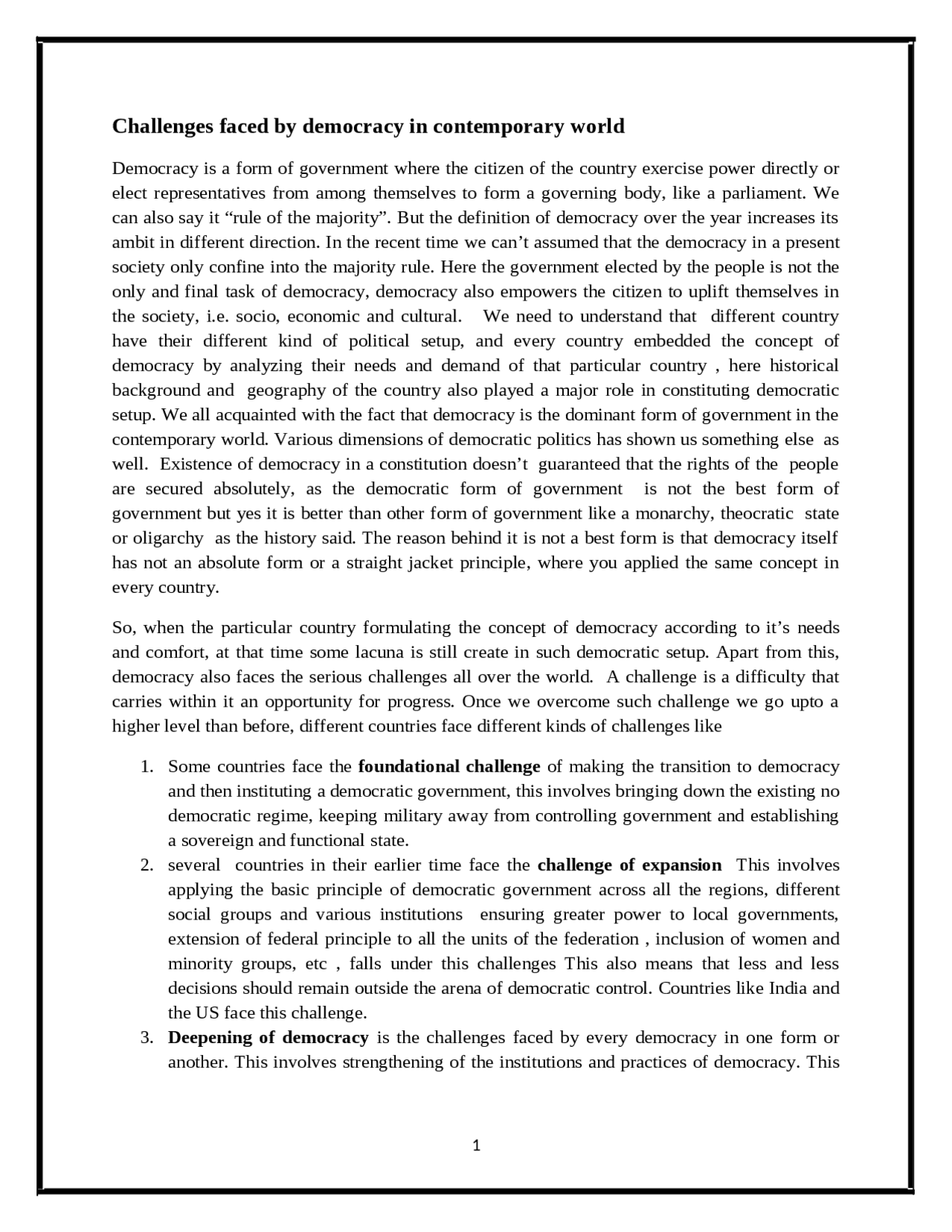 Challenges To Democracy Docsity