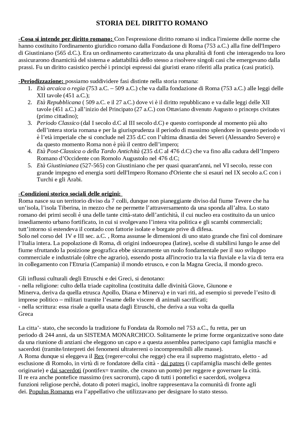 Storia Del Diritto Romano Docsity