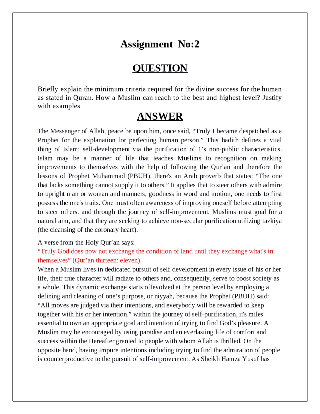 ISLAMIC STUDIES~ Assignment 2 - Docsity