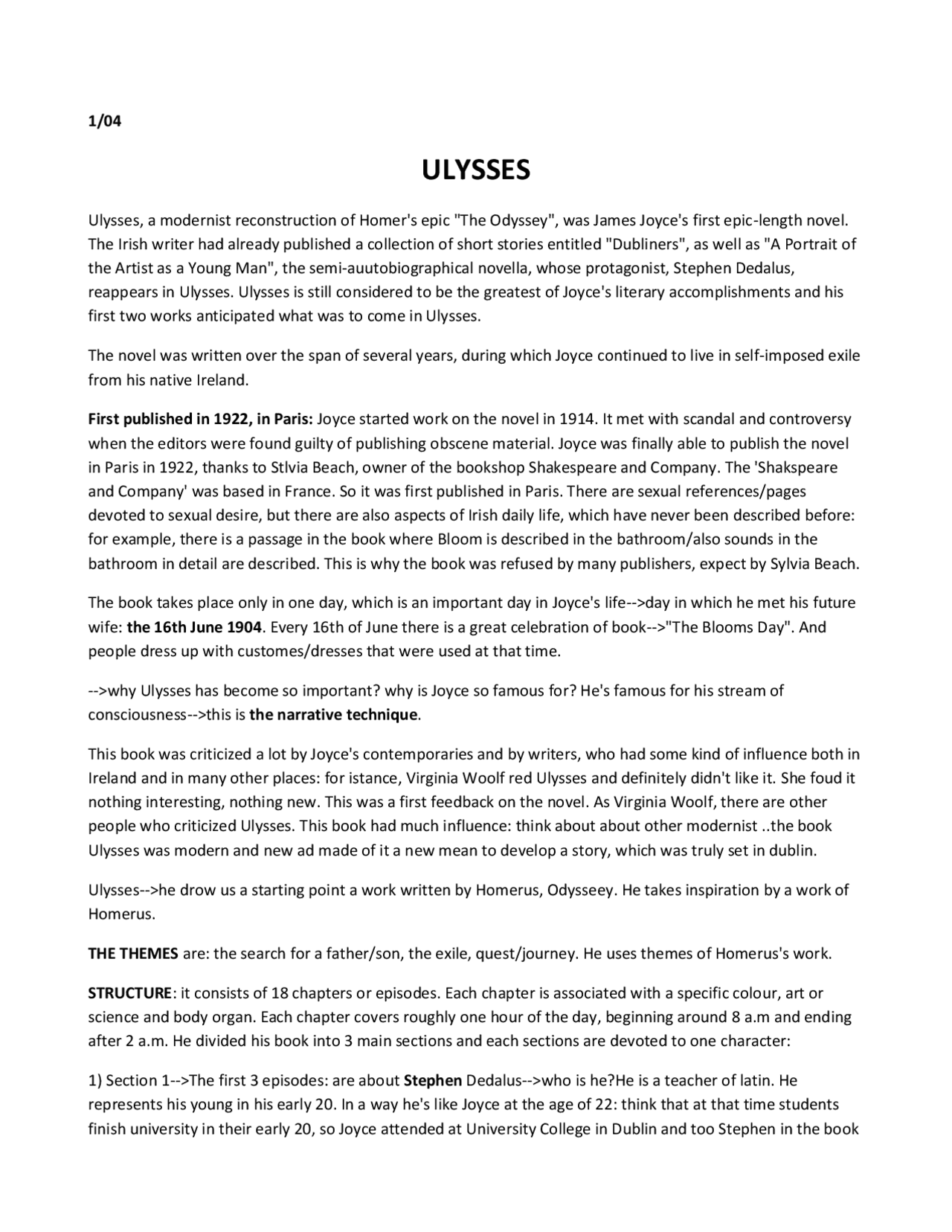 Ulysses (informazioni utili sul libro) - Docsity