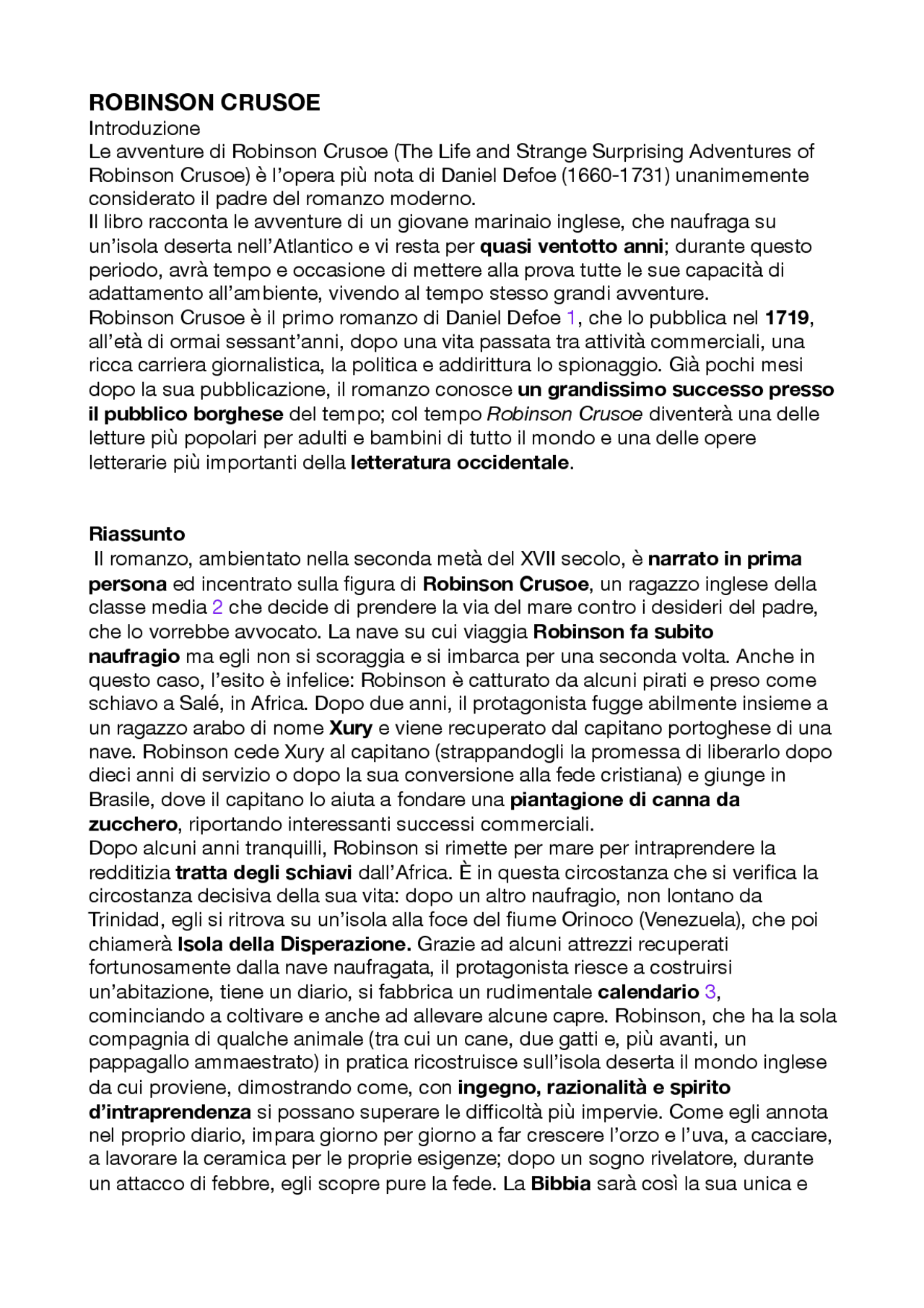 Riassunto Dettagliato Robinson Crusoe Defoe Docsity