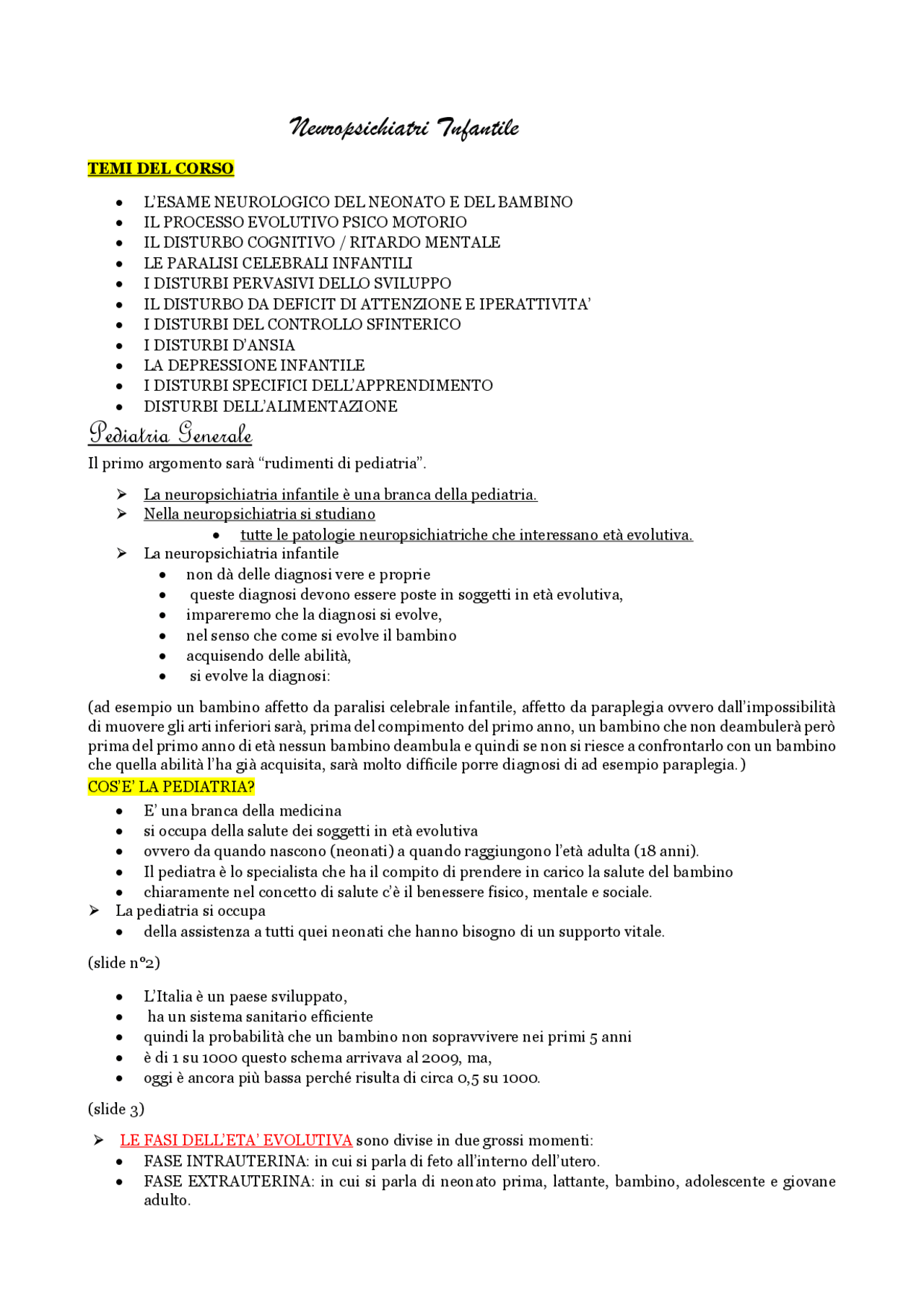 Neuropsichiatria Infantile Docsity