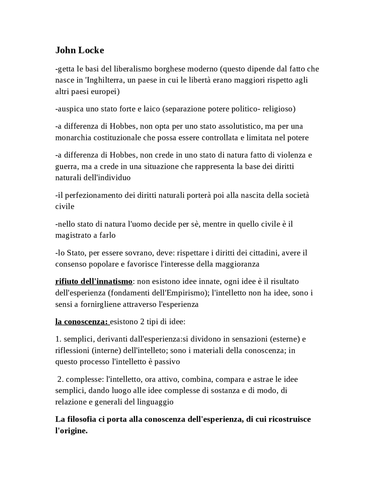 Il Pensiero Filosofico Di John Locke Docsity
