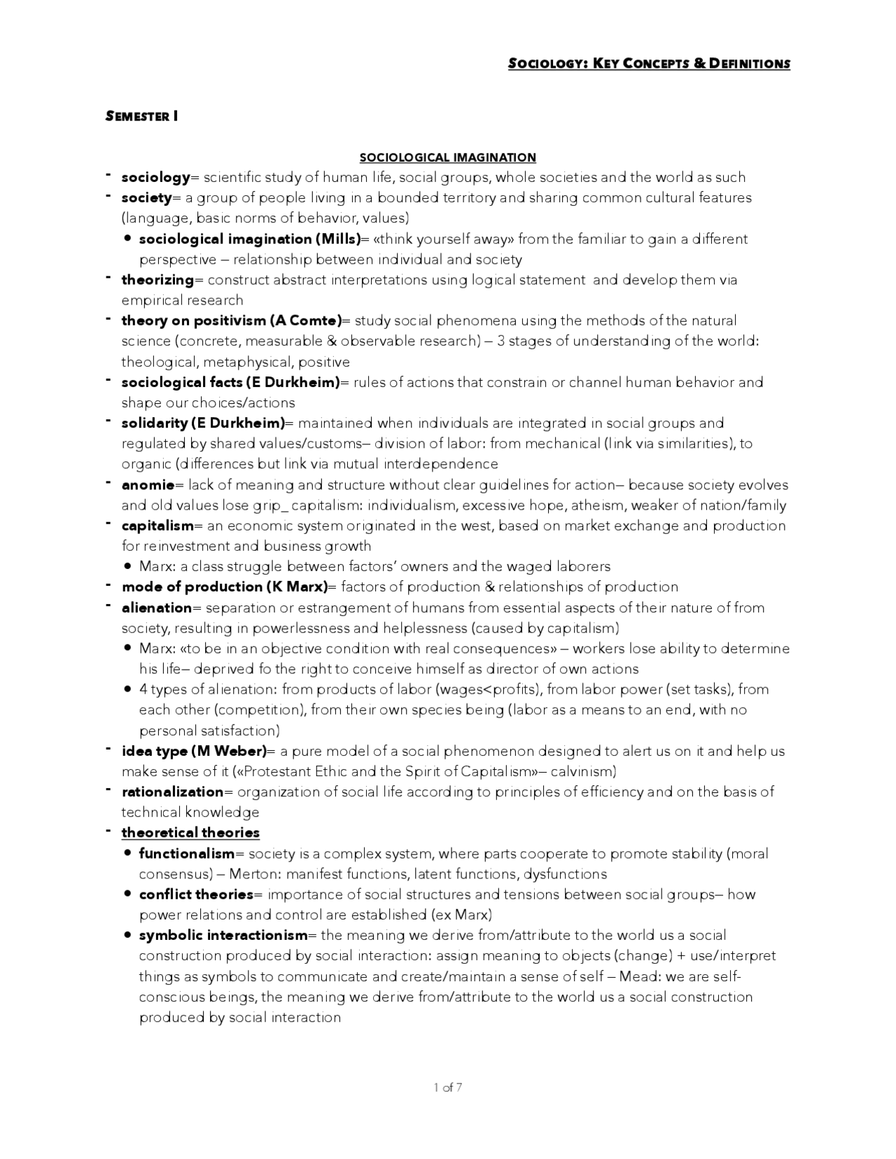 Sociology Definitions Irga 1° 2° Semester Docsity