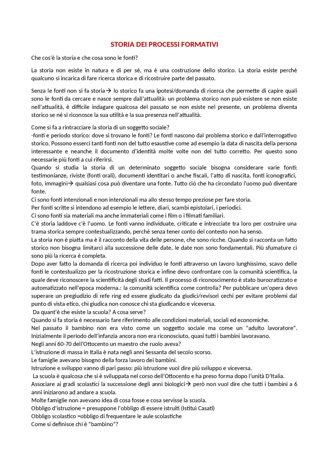 Storia Dei Processi Formativi Appunti Di Storia Docsity