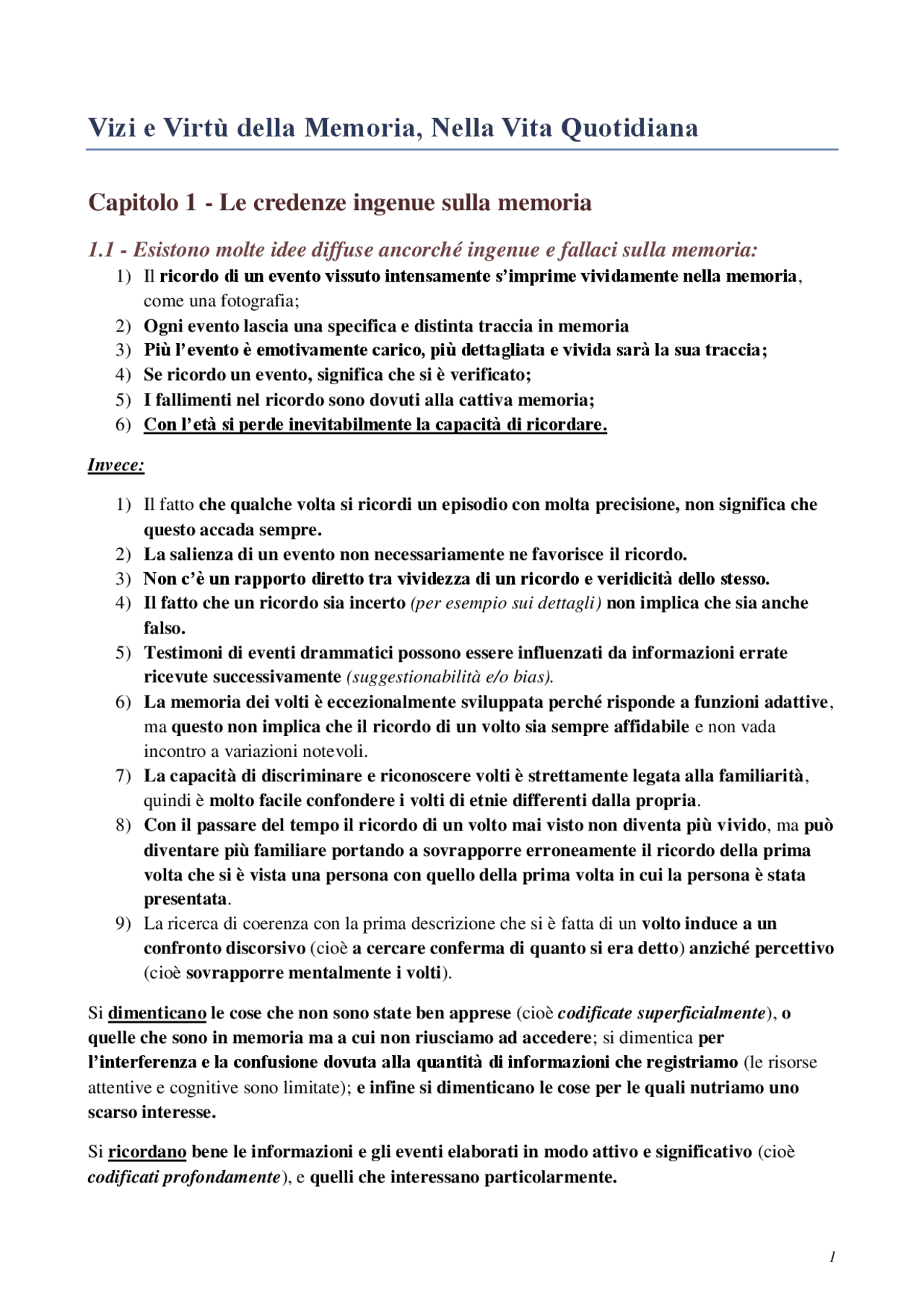 Riassunto Del Libro Vizi E Virtù Della Memoria Girotto Docsity