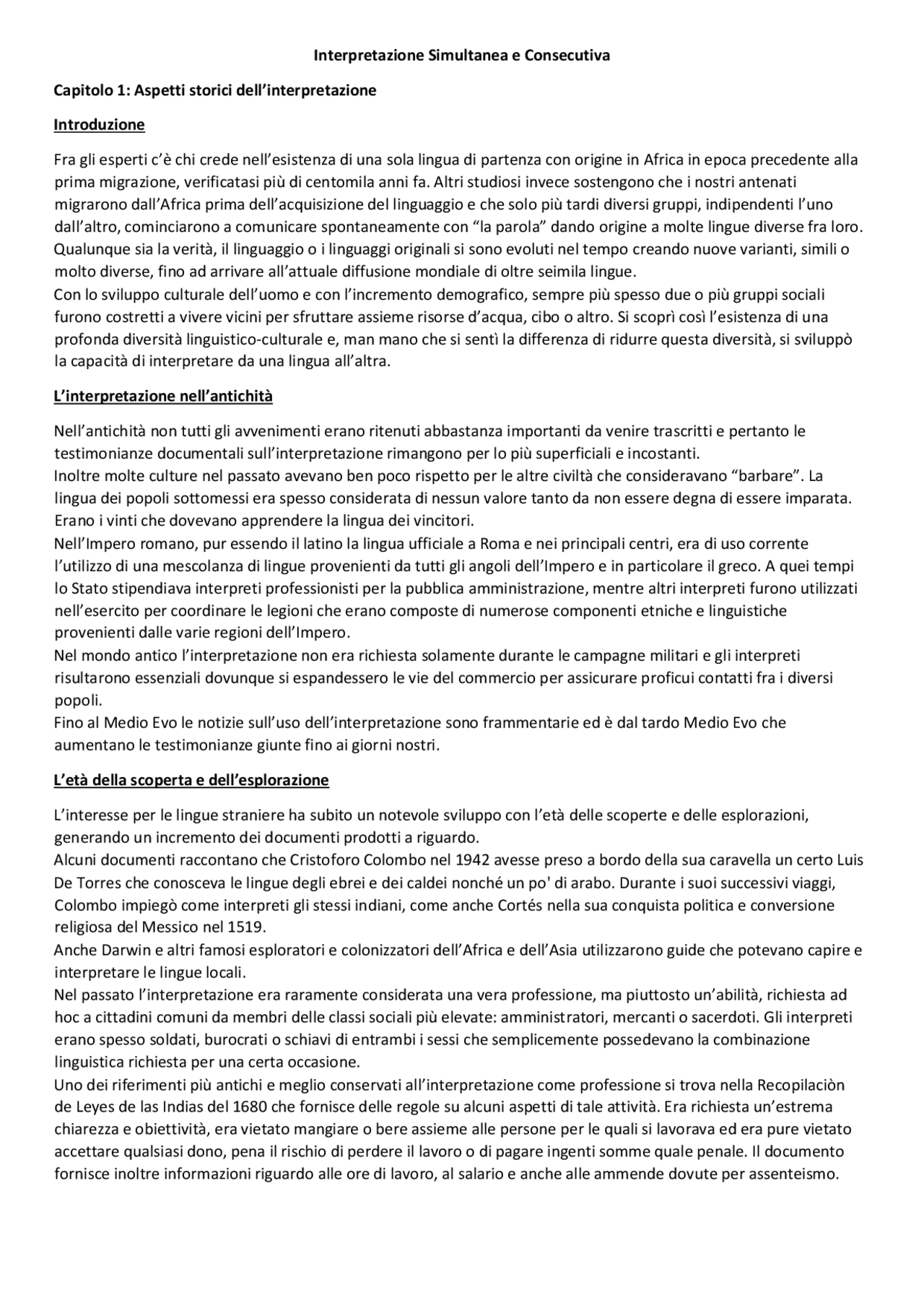 Interpretazione Simultanea e Consecutiva, riassunto - Docsity