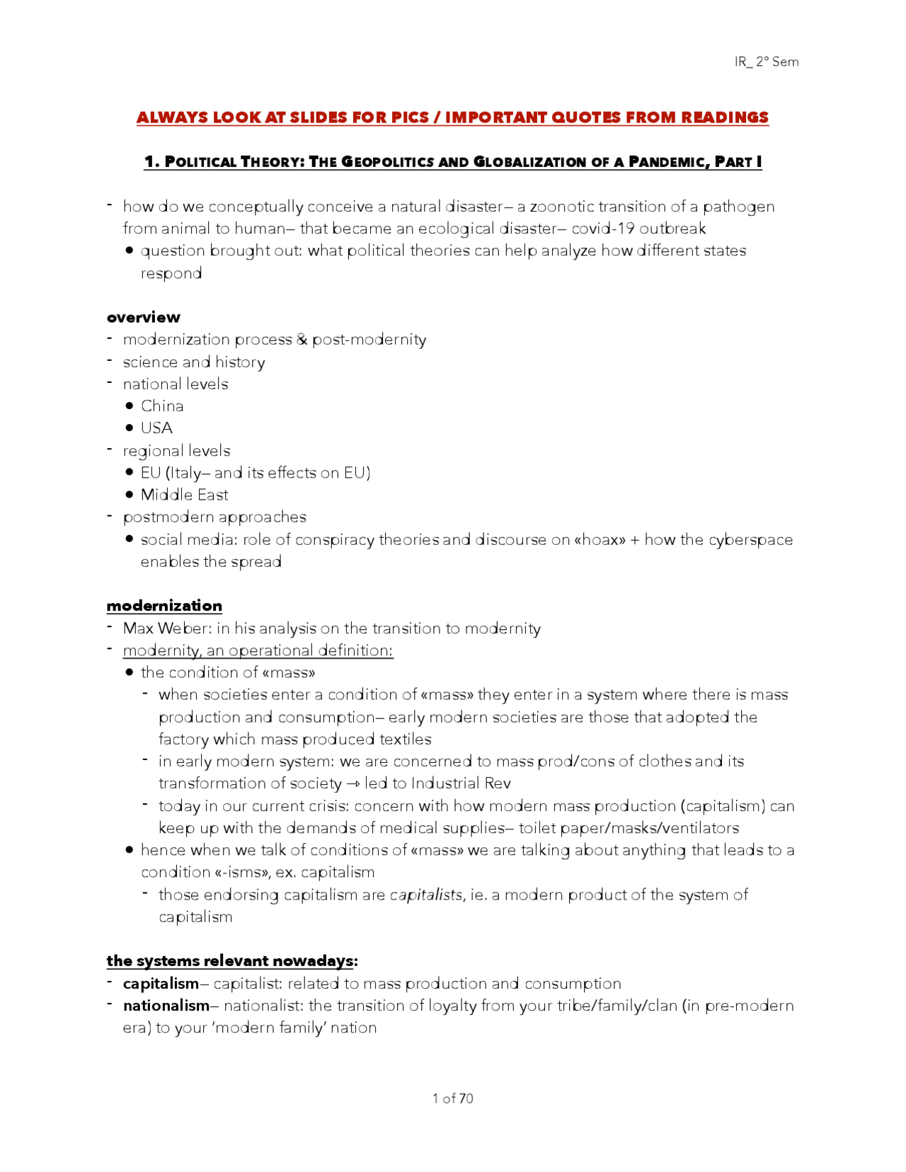 International Relations Irga 2° Semester Class Notes Docsity