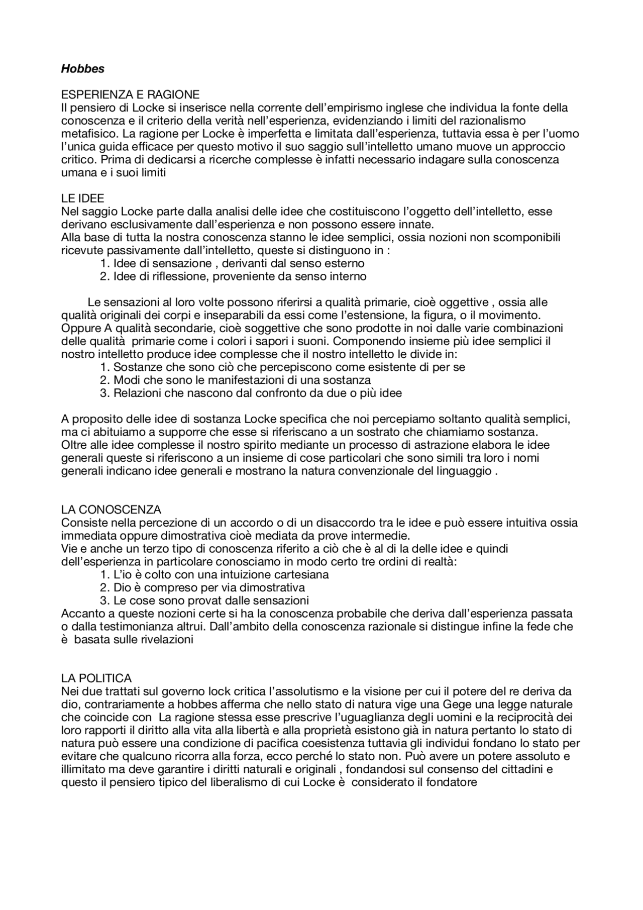 Un Riassunto Della Filosofia Di Hobbes Docsity