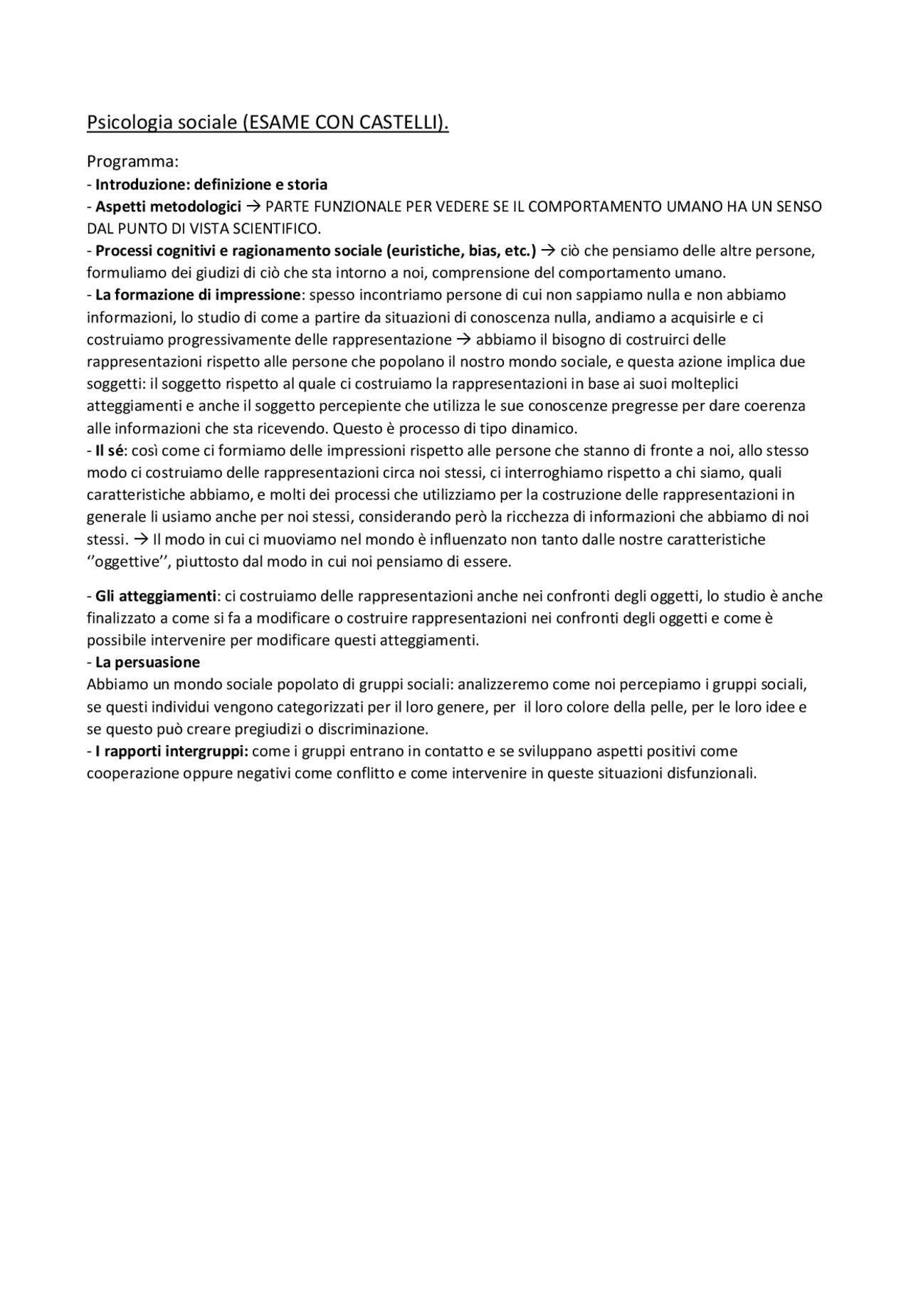 Psicologia Sociale Castelli Esame Completo Docsity