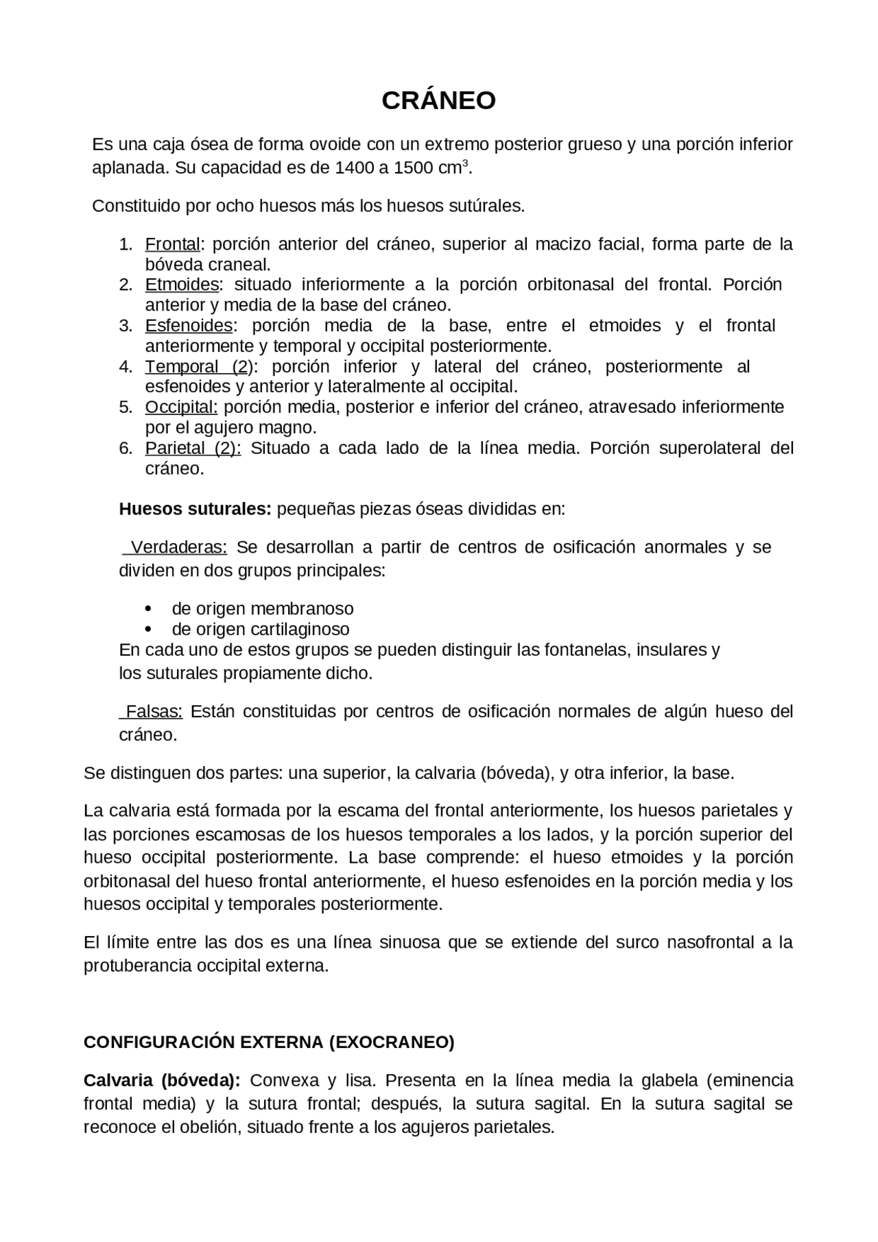 Craneo endocraneo y exocraneo | Apuntes de Anatomía | Docsity