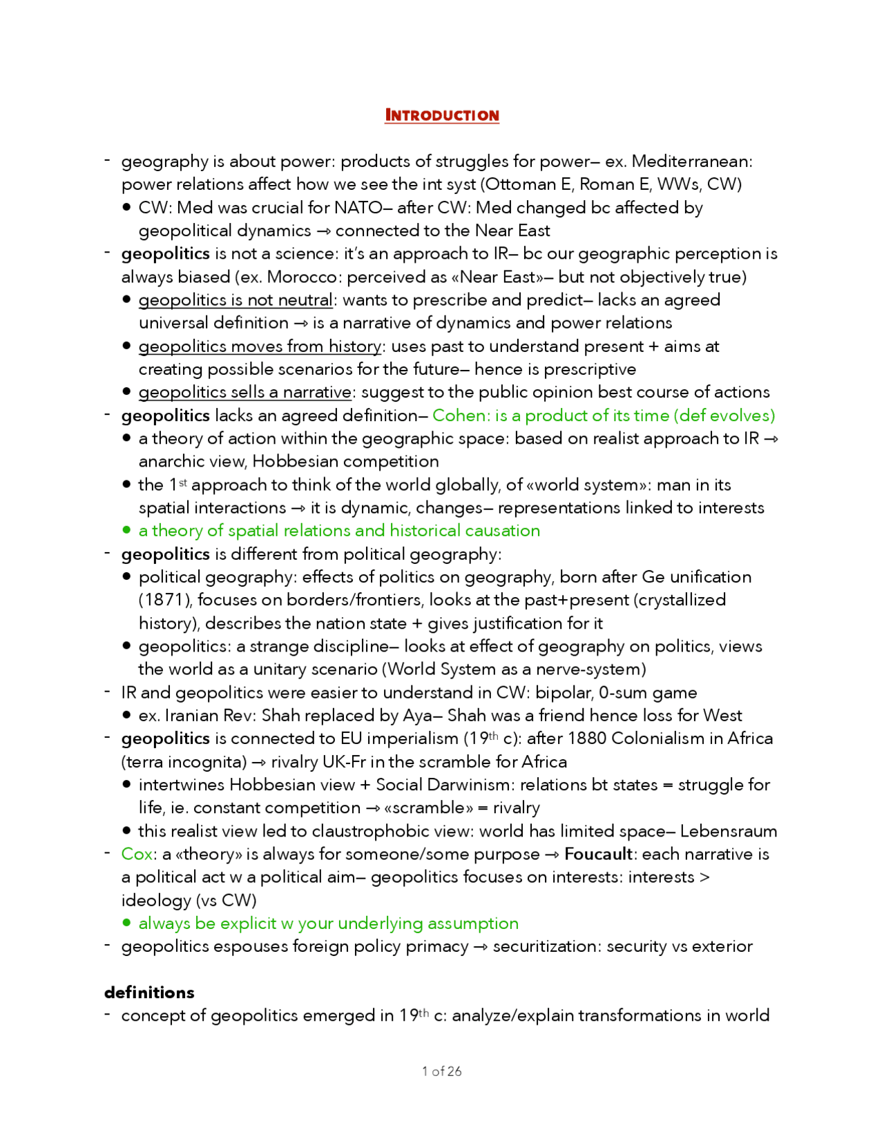 Geopolitics And Geohistory Irga 3° Yr Class Notes Docsity