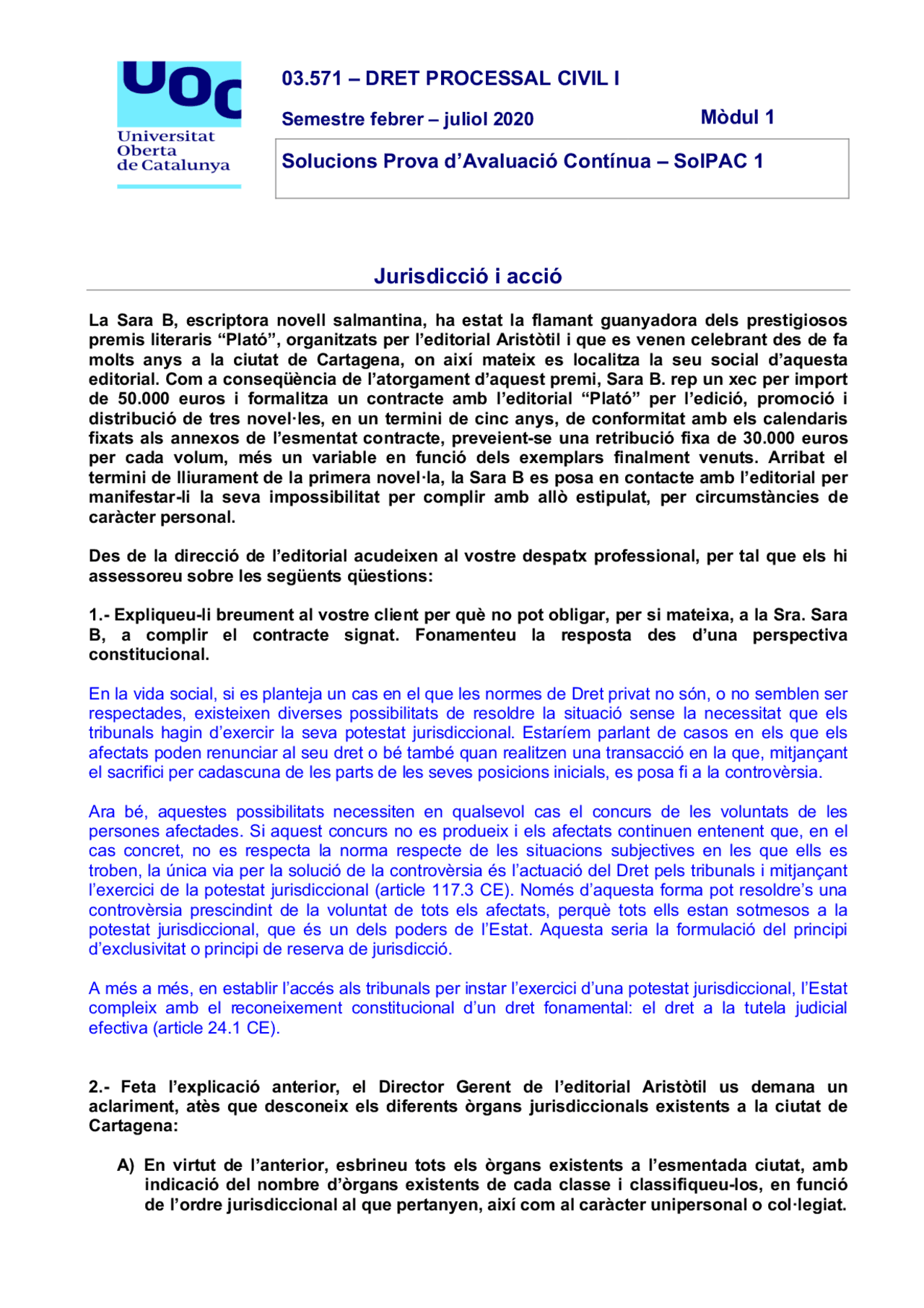 Solucions Pac Procesal I Docsity