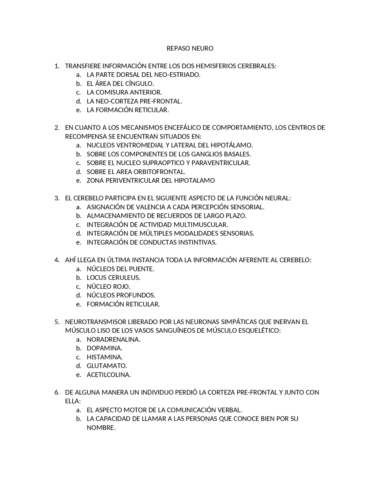Repaso Neuroanatomia Docsity