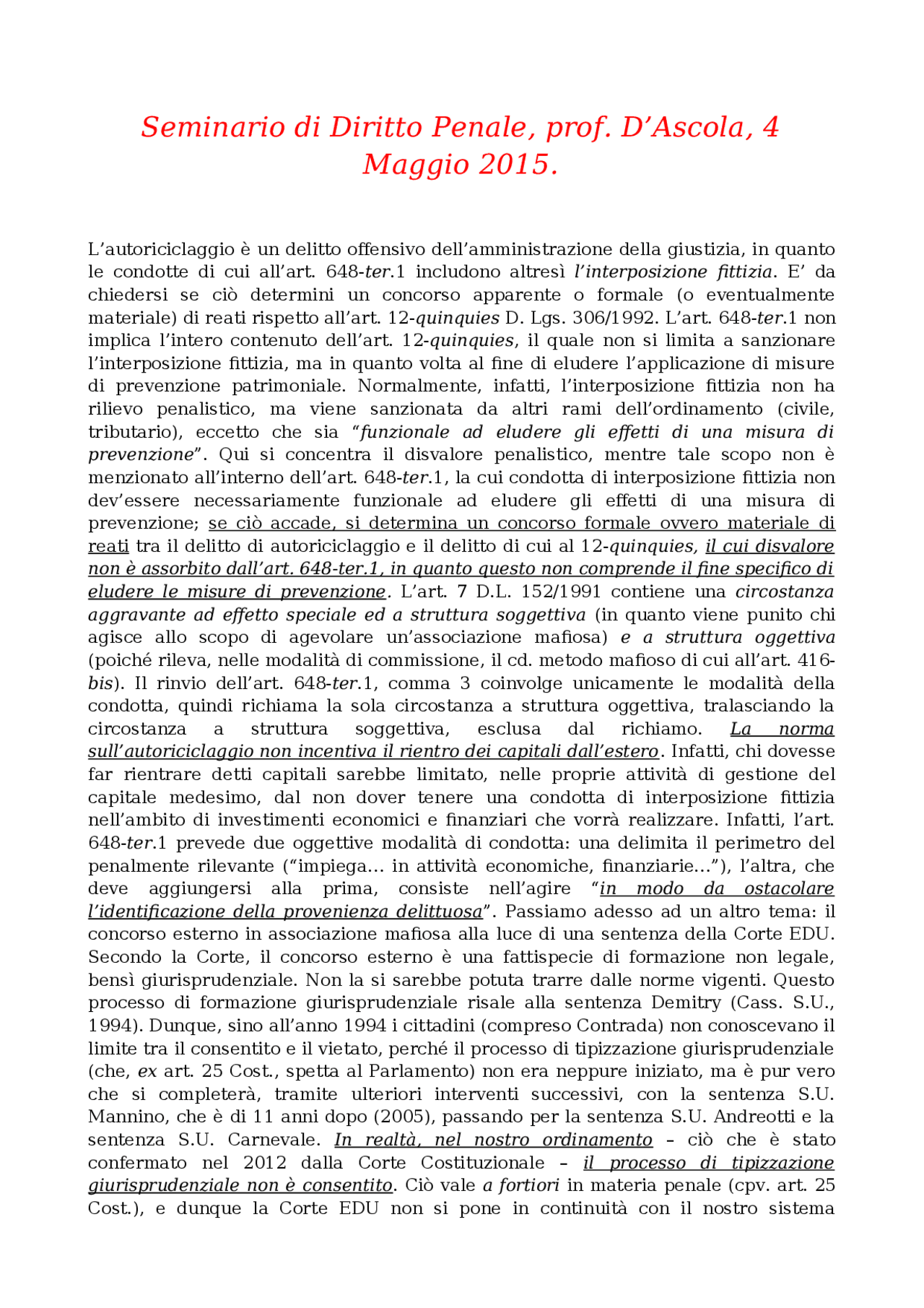 Diritto Penale Prof Dascola Docsity