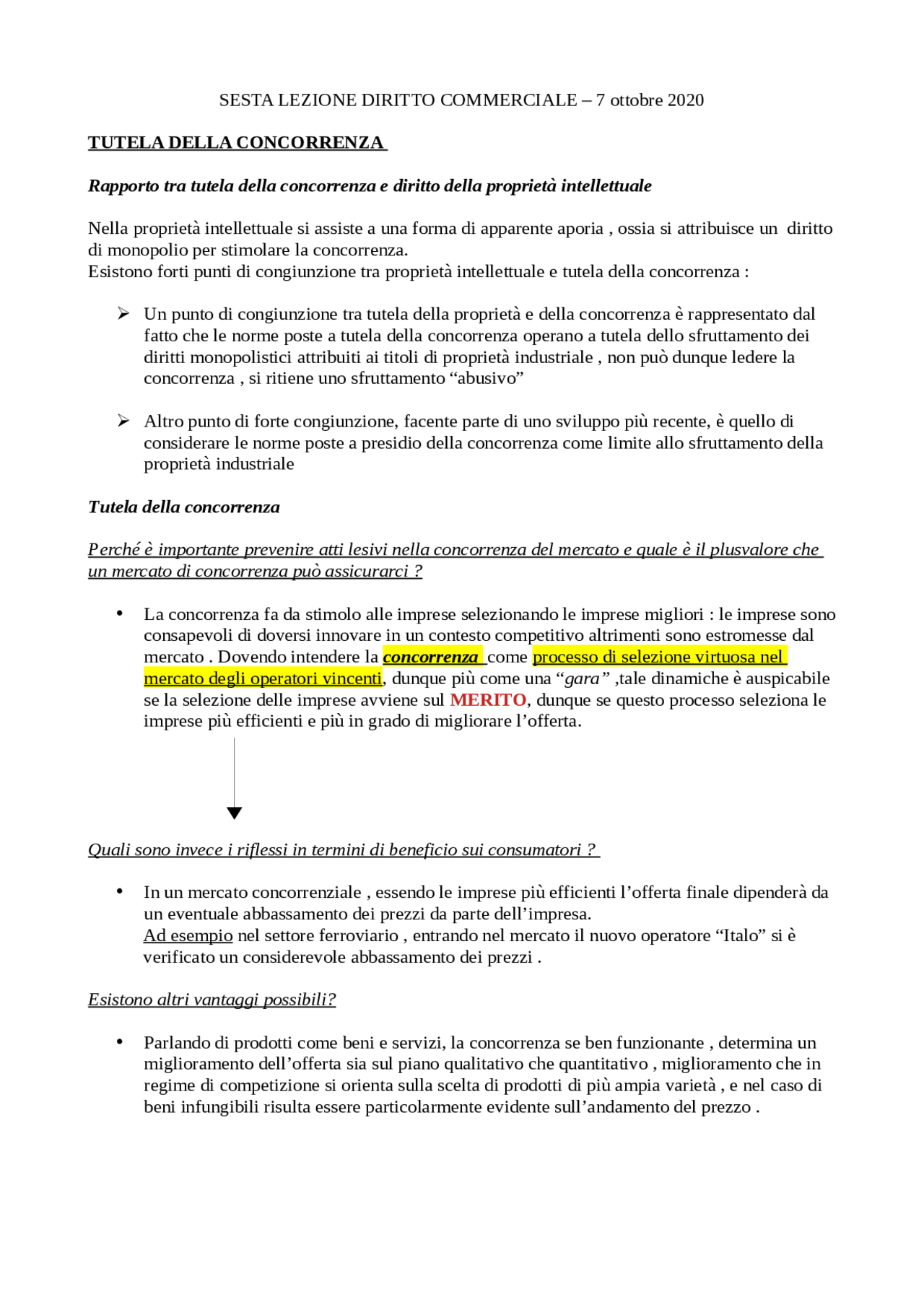 Tutela della concorrenza sleale - diritto commerciale - Docsity