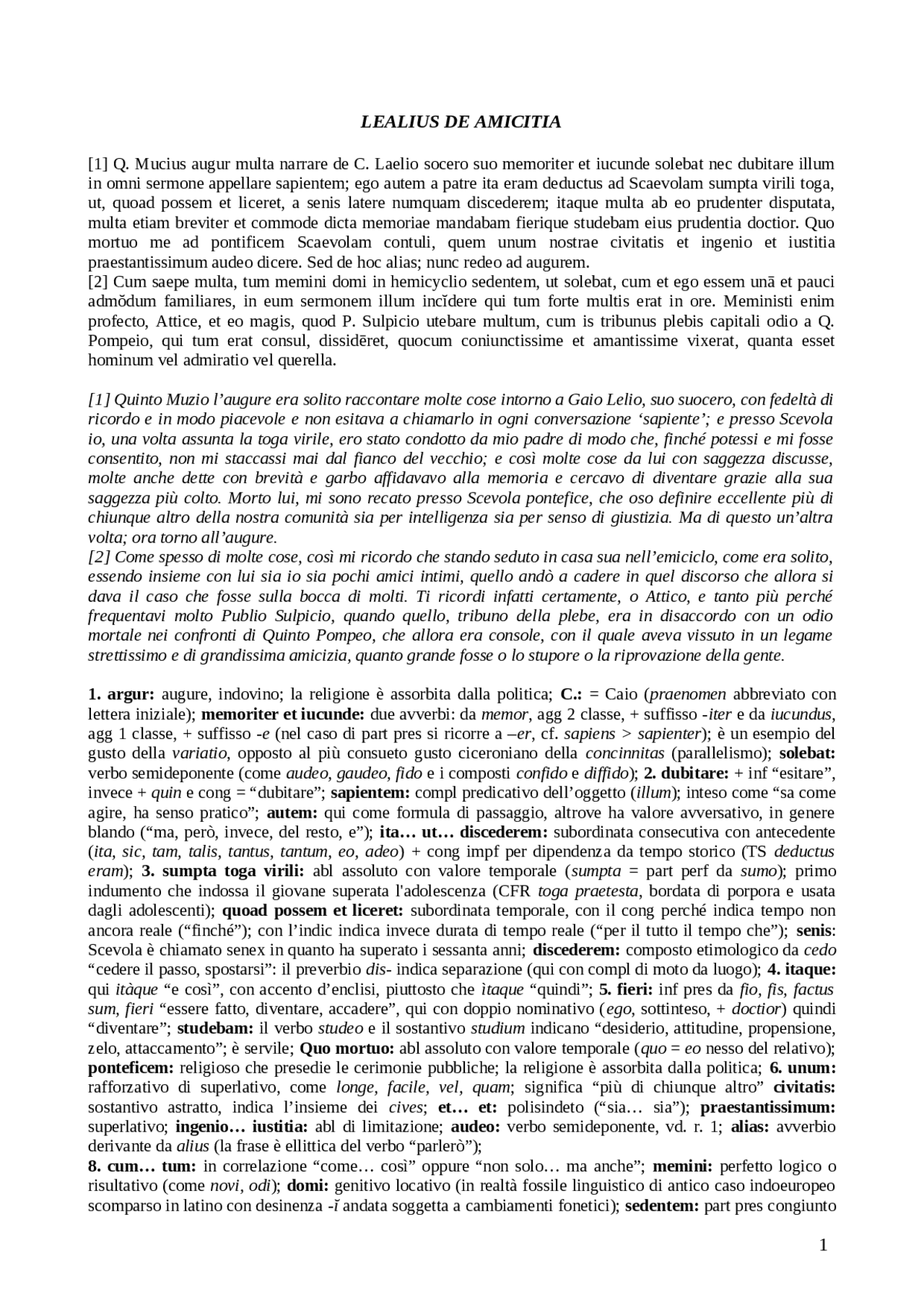 Laelius De Amicitia Cicerone Docsity