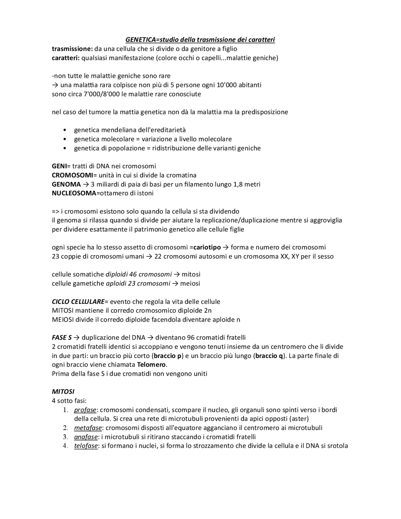 Genetica medica - Unimi - Docsity