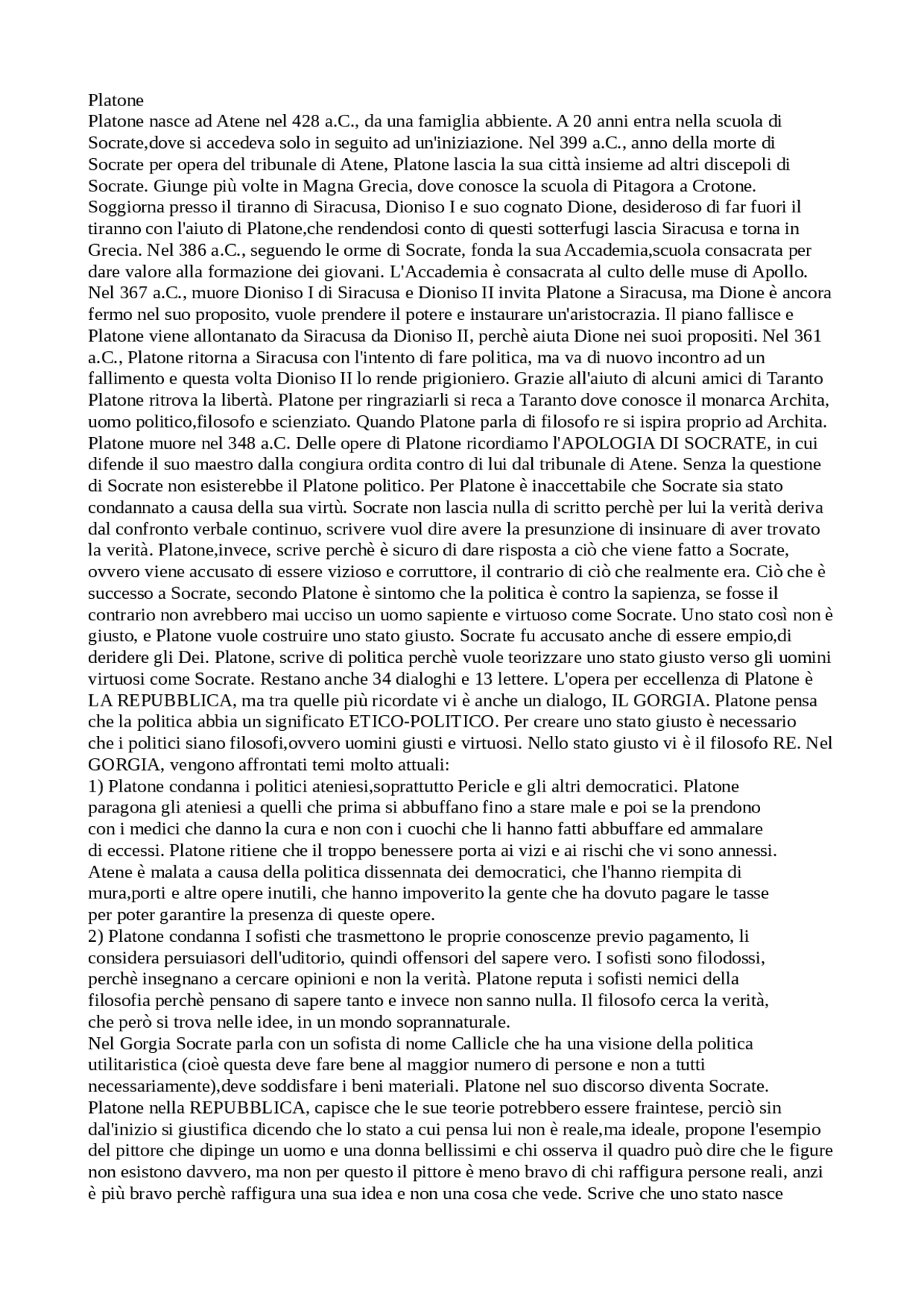 Appunti su platone e il suo pensiero - Docsity