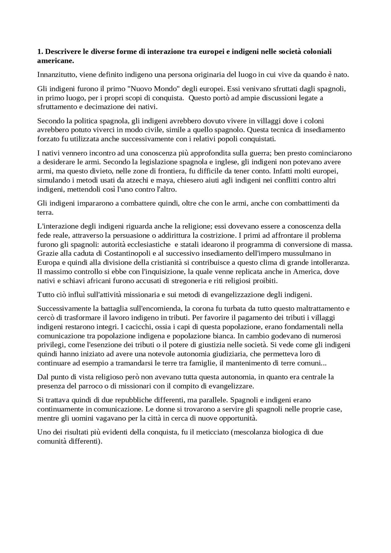 Esame Di Storia Delle Americhe Docsity
