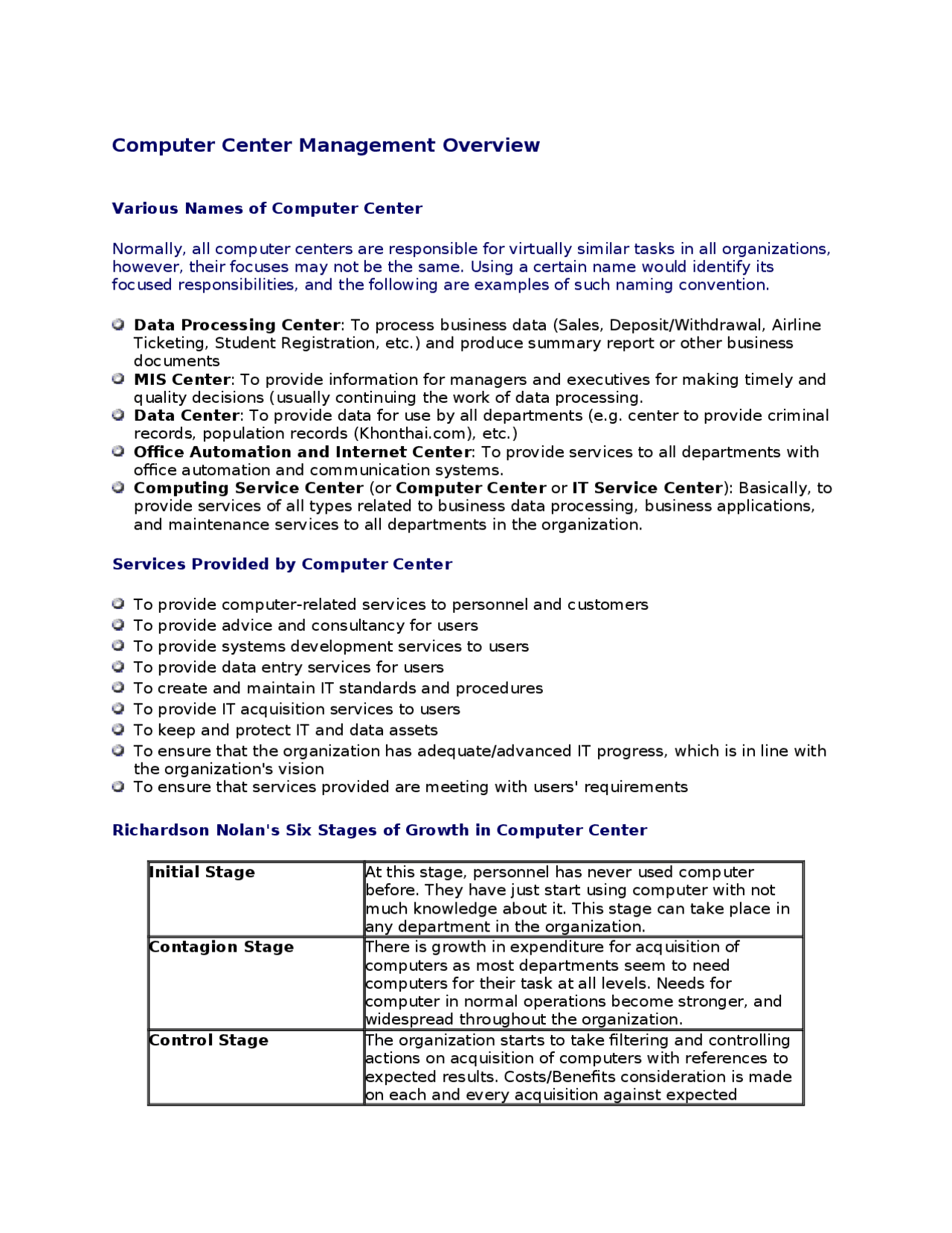 Computer Centers Managements Docsity
