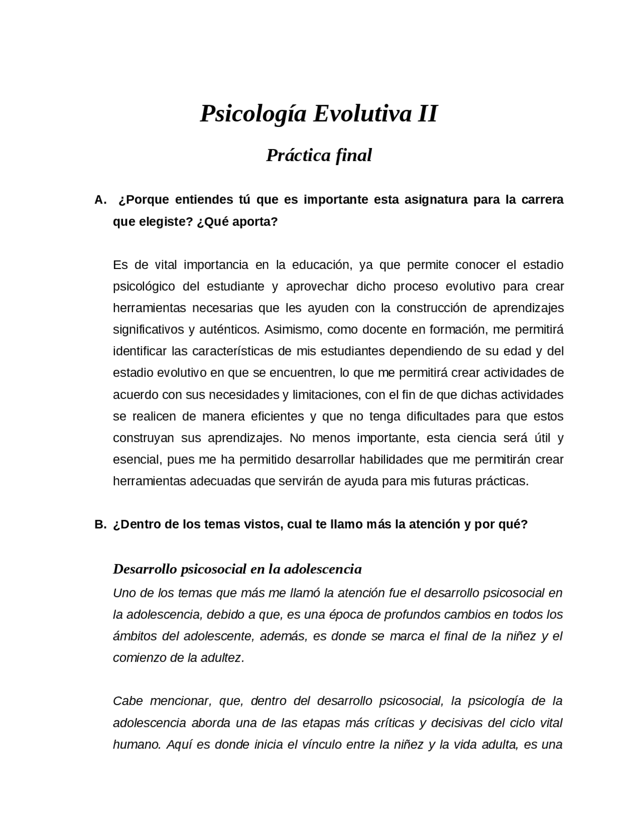 Psicología Evolutiva Ii Docsity