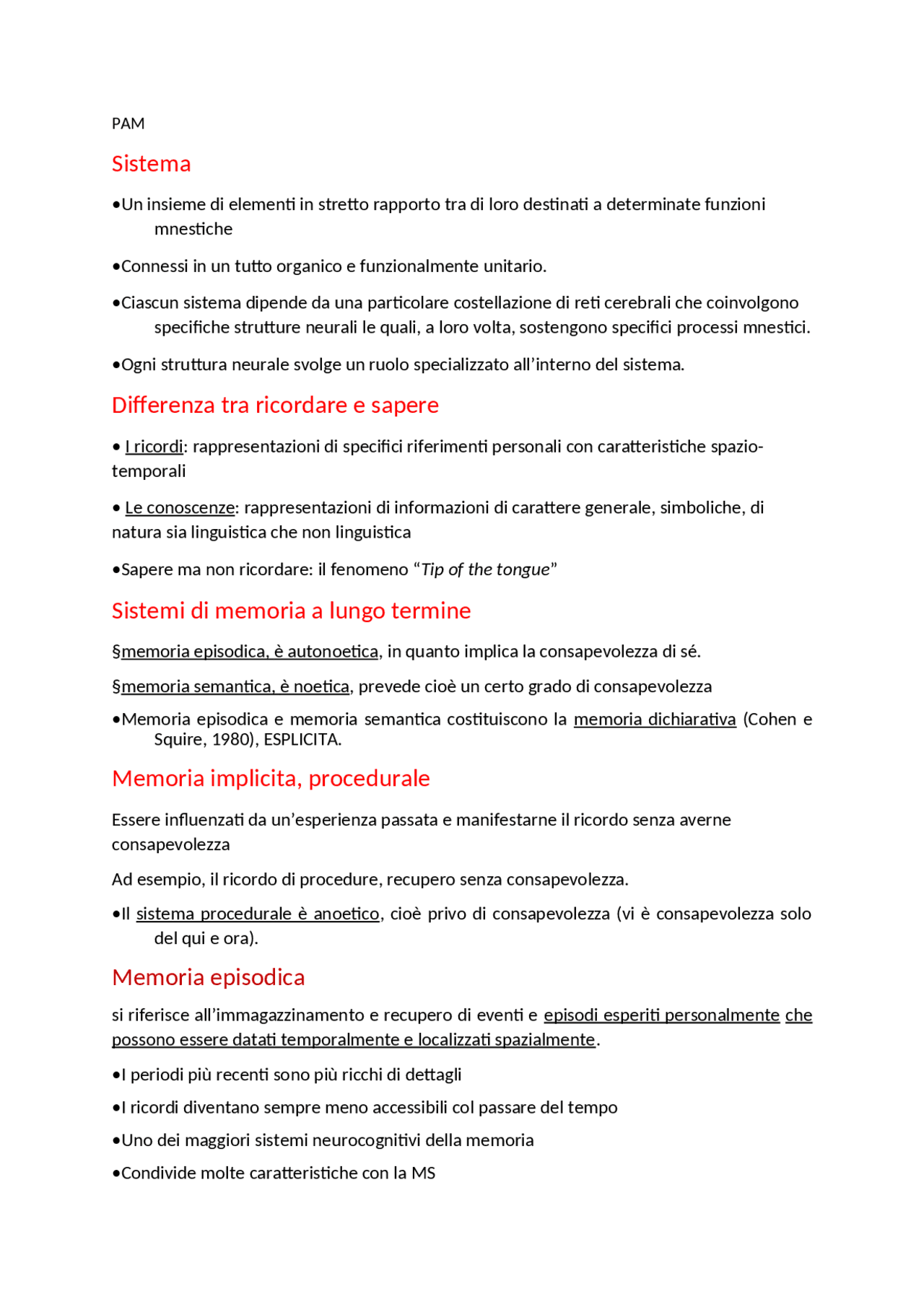 Psicologia Della Memoria Unisob Docsity