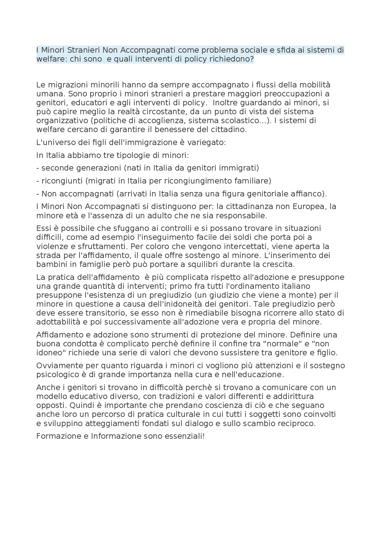 Esame Sociologia Dei Processi Migratori Docsity