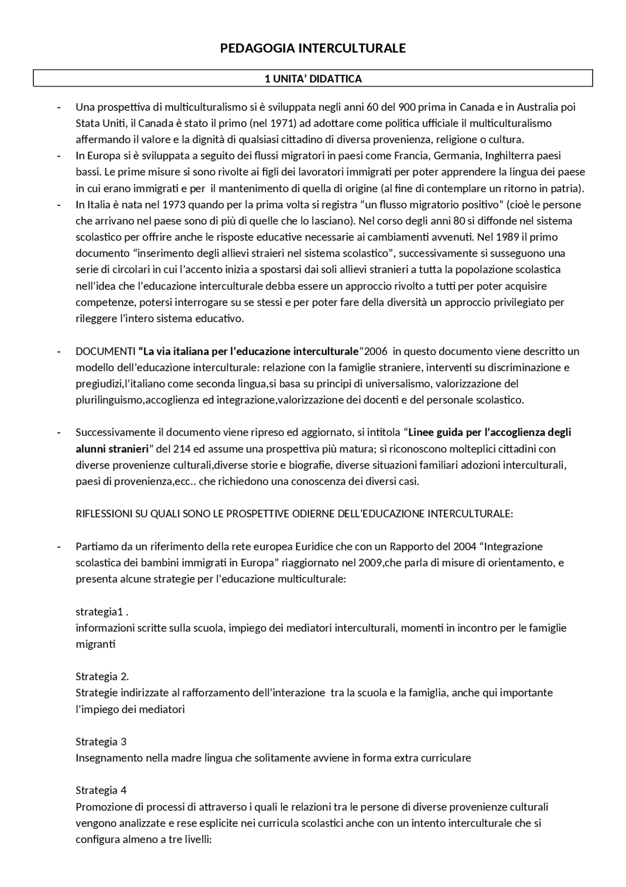 Pedagogia Interculturale Docsity