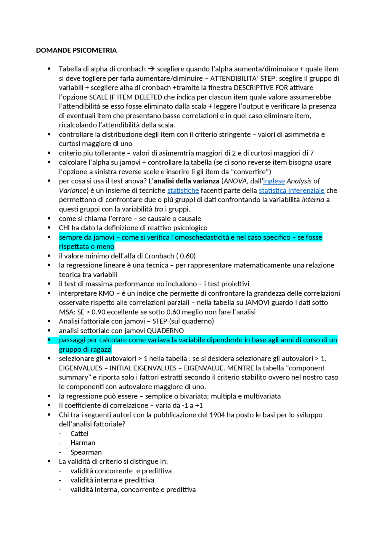 Domande Esame Psicometria Docsity