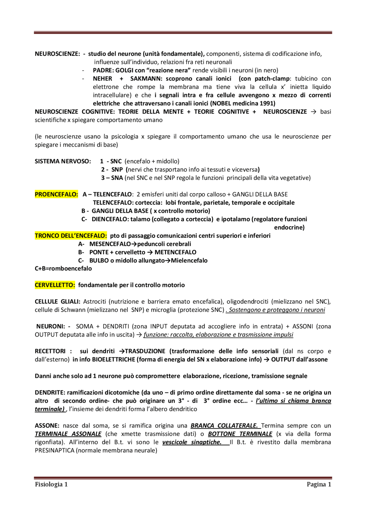 Neuropsicologia Riassunto Docsity