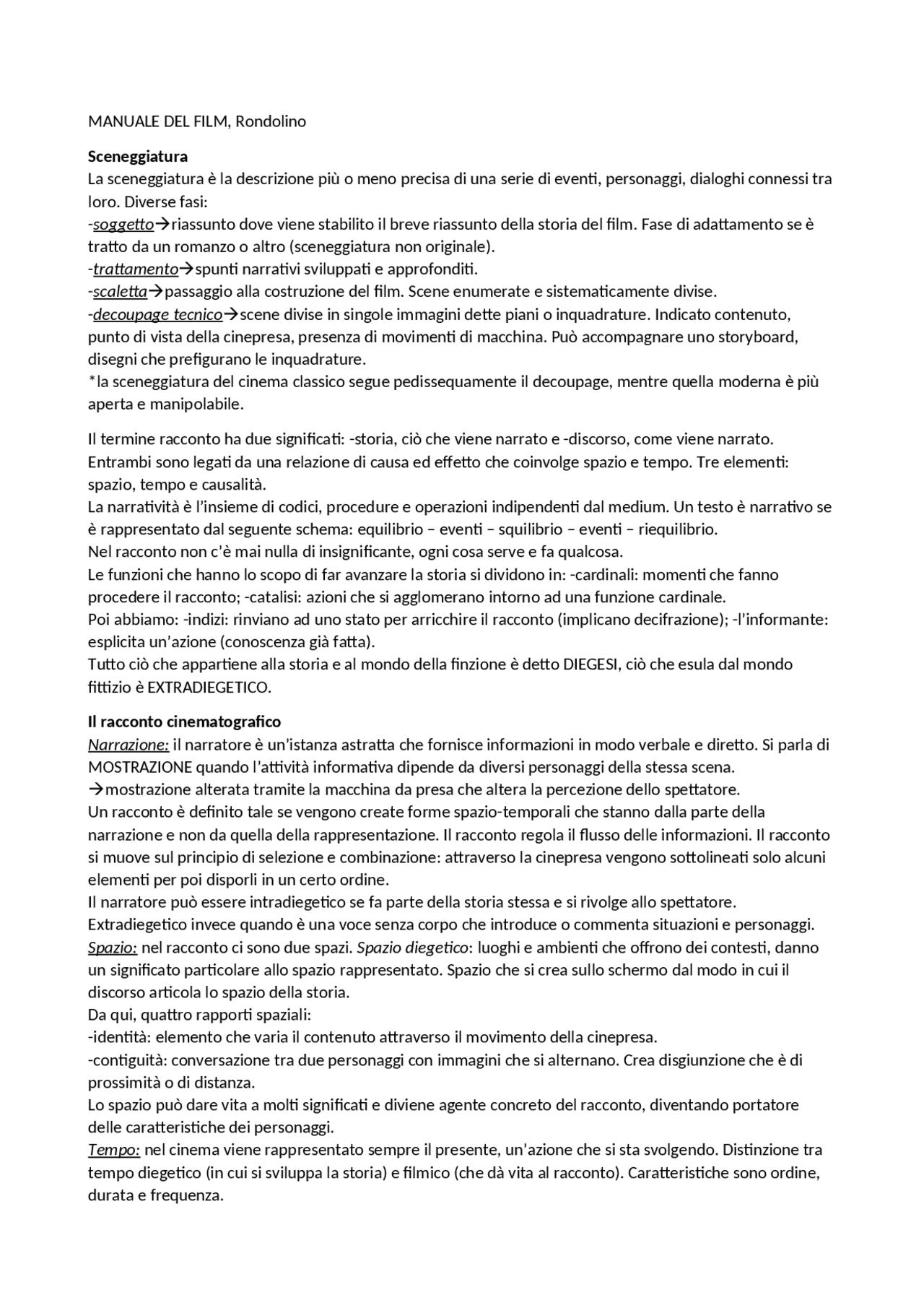 Manuale Del Film Rondolino Docsity
