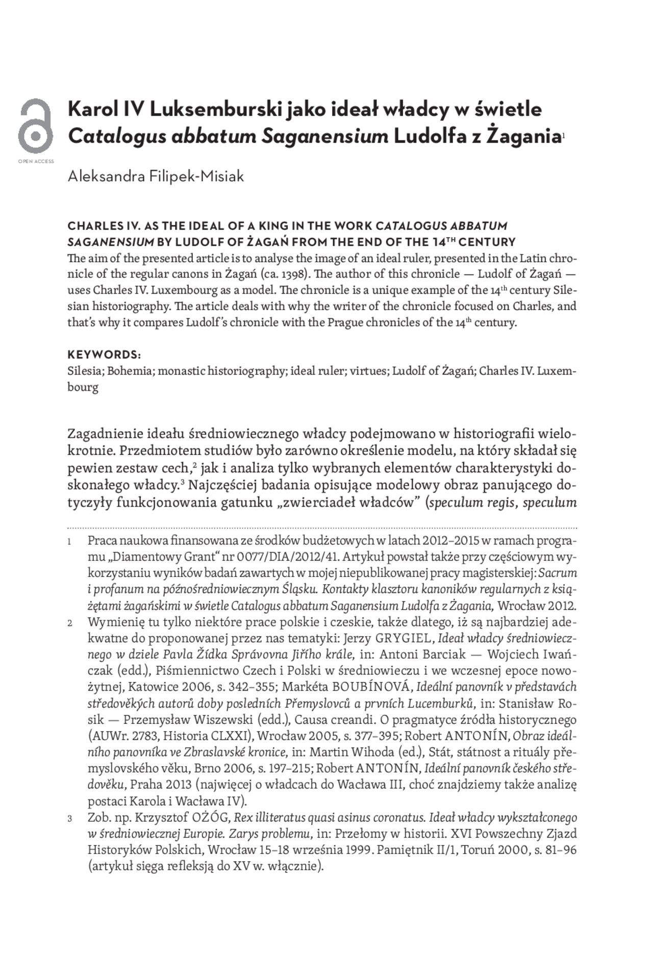 Karol IV Luksemburski jako ideał władcy w świetle Catalogus abbatum ...