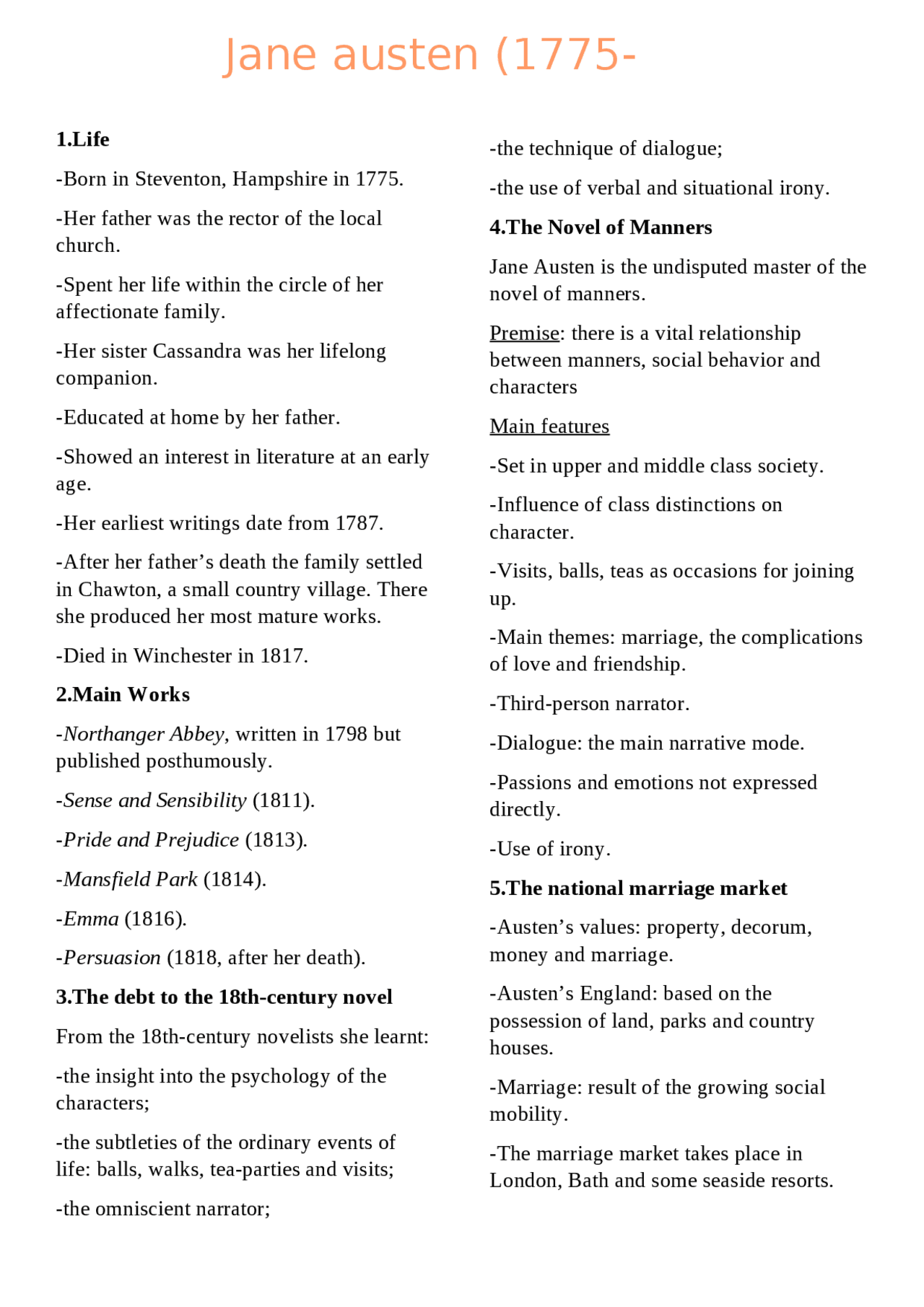 Jane Austen and Pride and Prejudice - Docsity