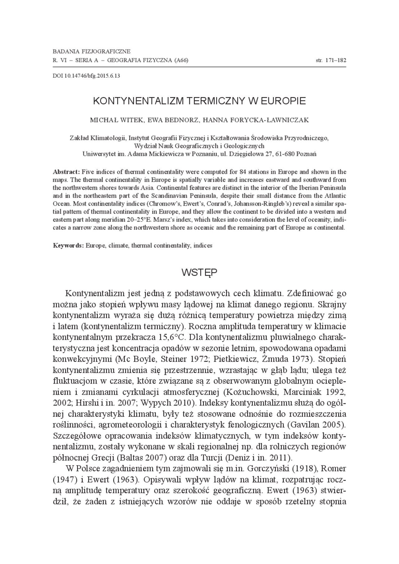 Kontynentalizm termiczny w Europie - Docsity