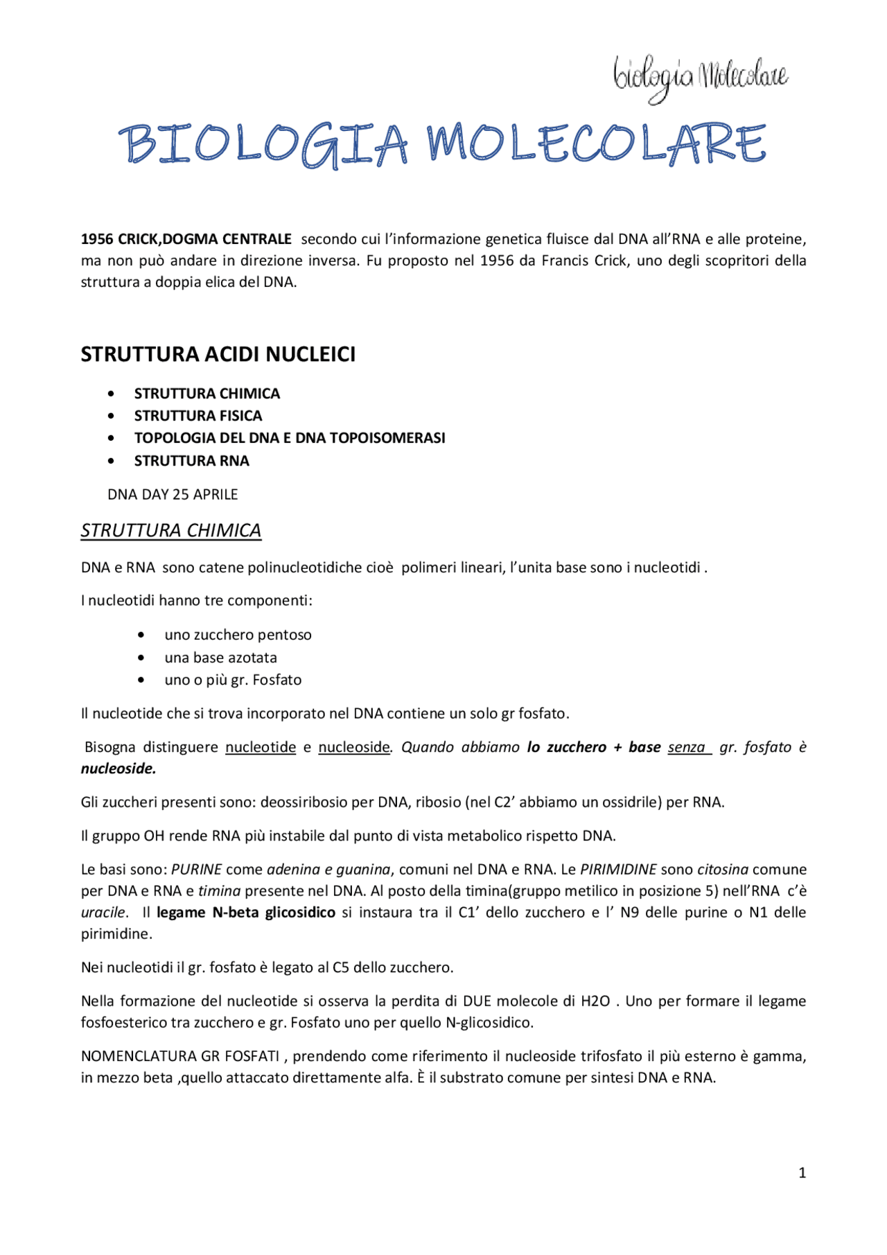 Biologia Molecolare Dna E Rna Docsity