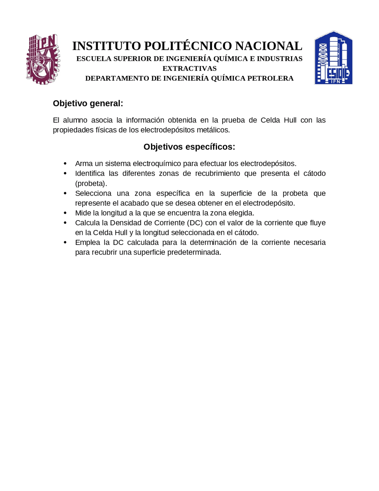 Breve descripción sobre la celda de Hull y cálculos realizados. - Docsity