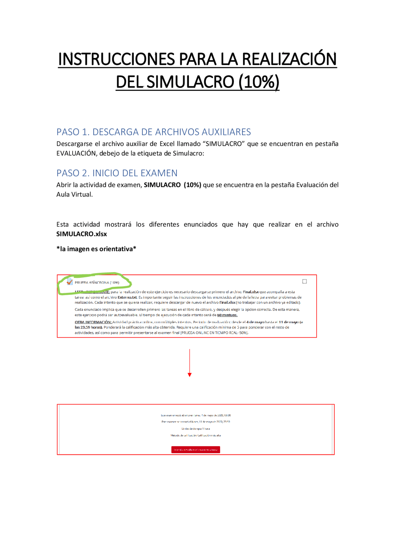 INSTRUCCIONES PARA LA REALIZACIÓN DEL SIMULACRO. - Docsity