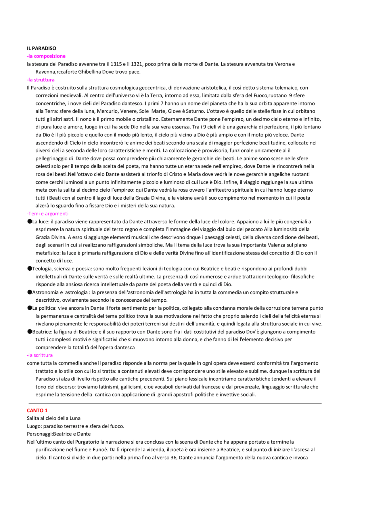 Riassunti Paradiso Divina Commedia Docsity