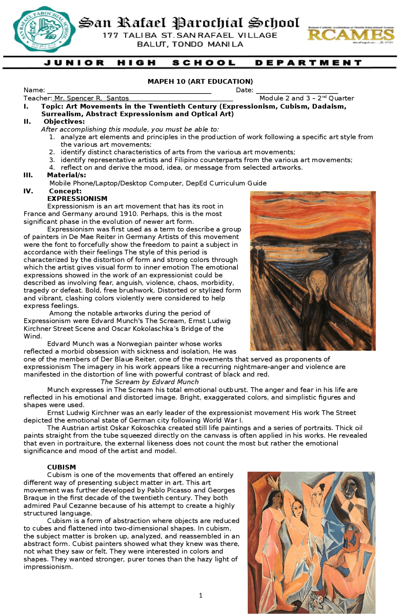 GRADE 10 ARTS Module 2 And 3 Exercises Visual Arts Docsity GRADE 10 ARTS Module 2 And 3 Exercises Visual Arts Docsity