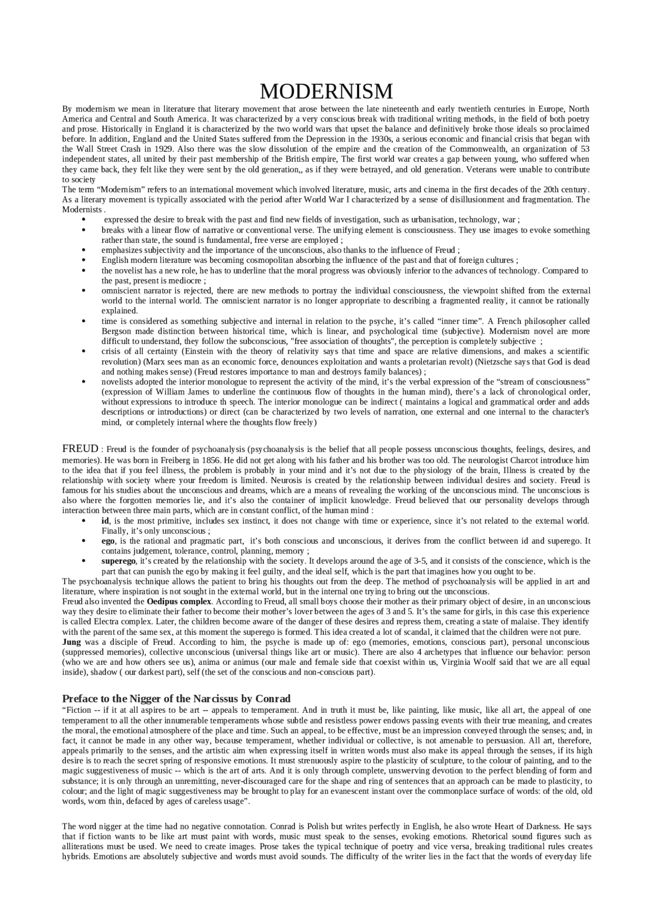 Modernism Un Riassunto Del Periodo Storico Docsity