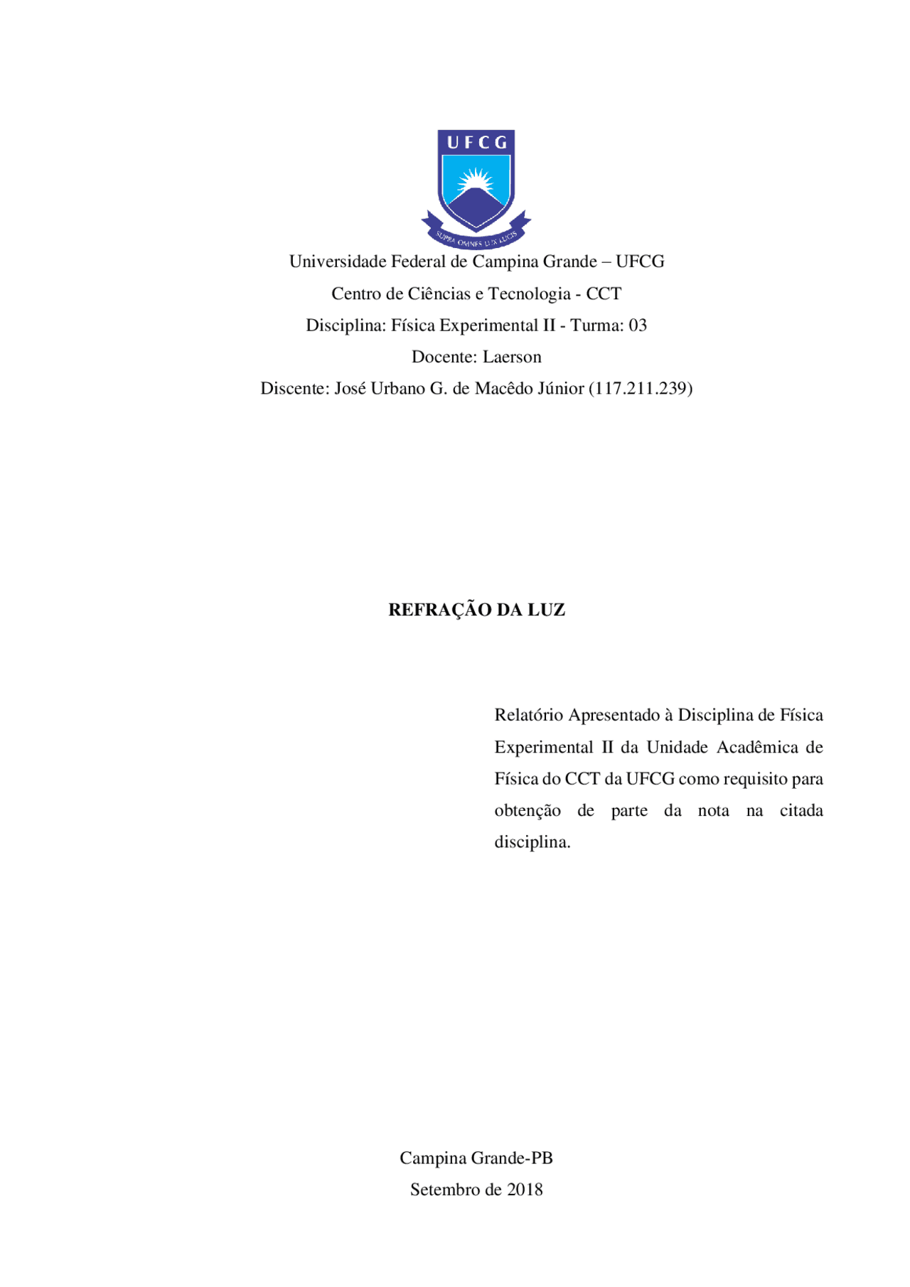 Trabalho De RefraÇÃo Da Luz Docsity