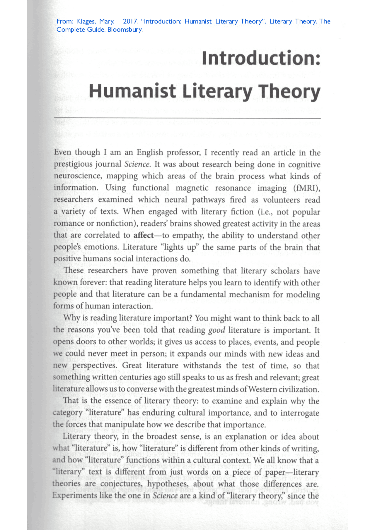 Humanist Literary theory - Docsity