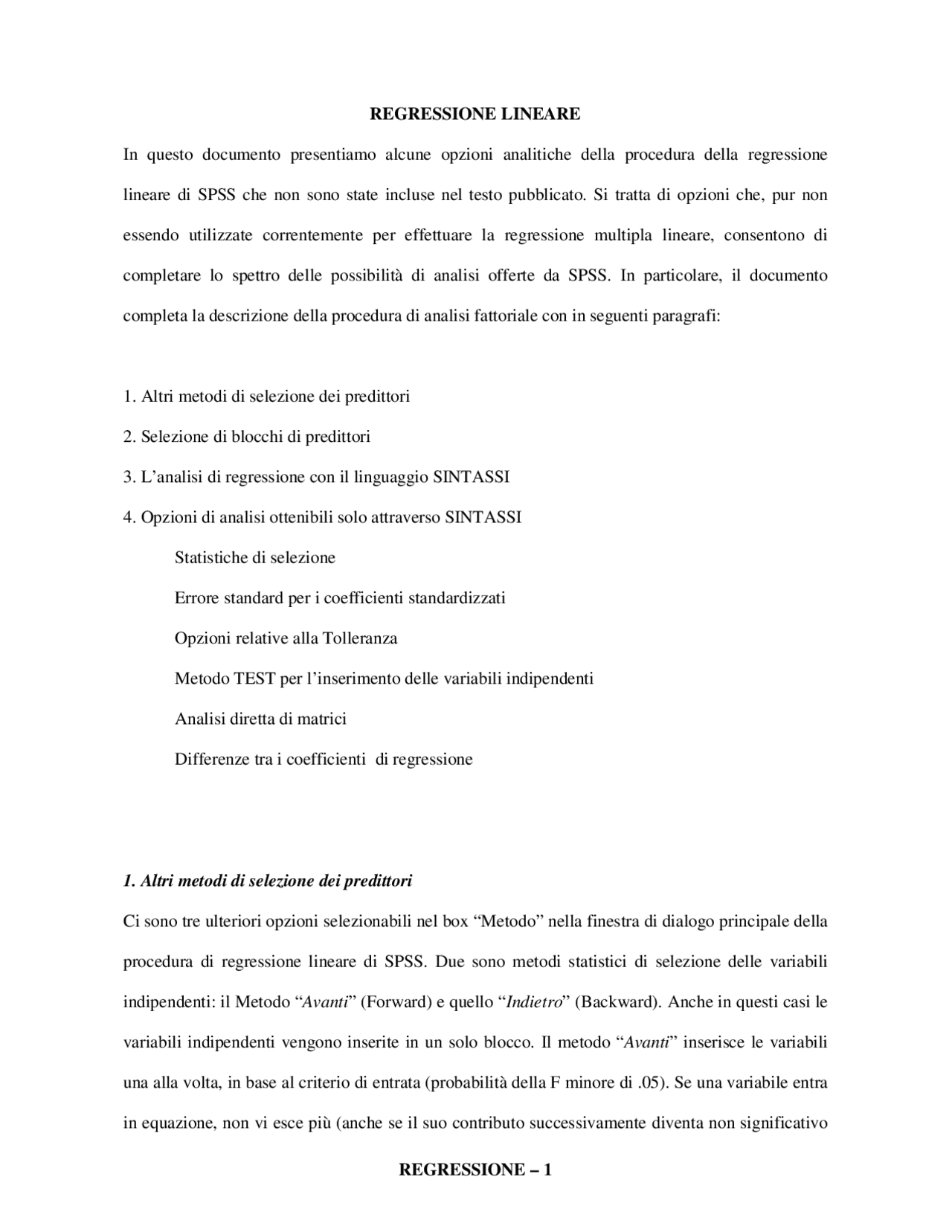 Regressione Lineare Sintesi Docsity